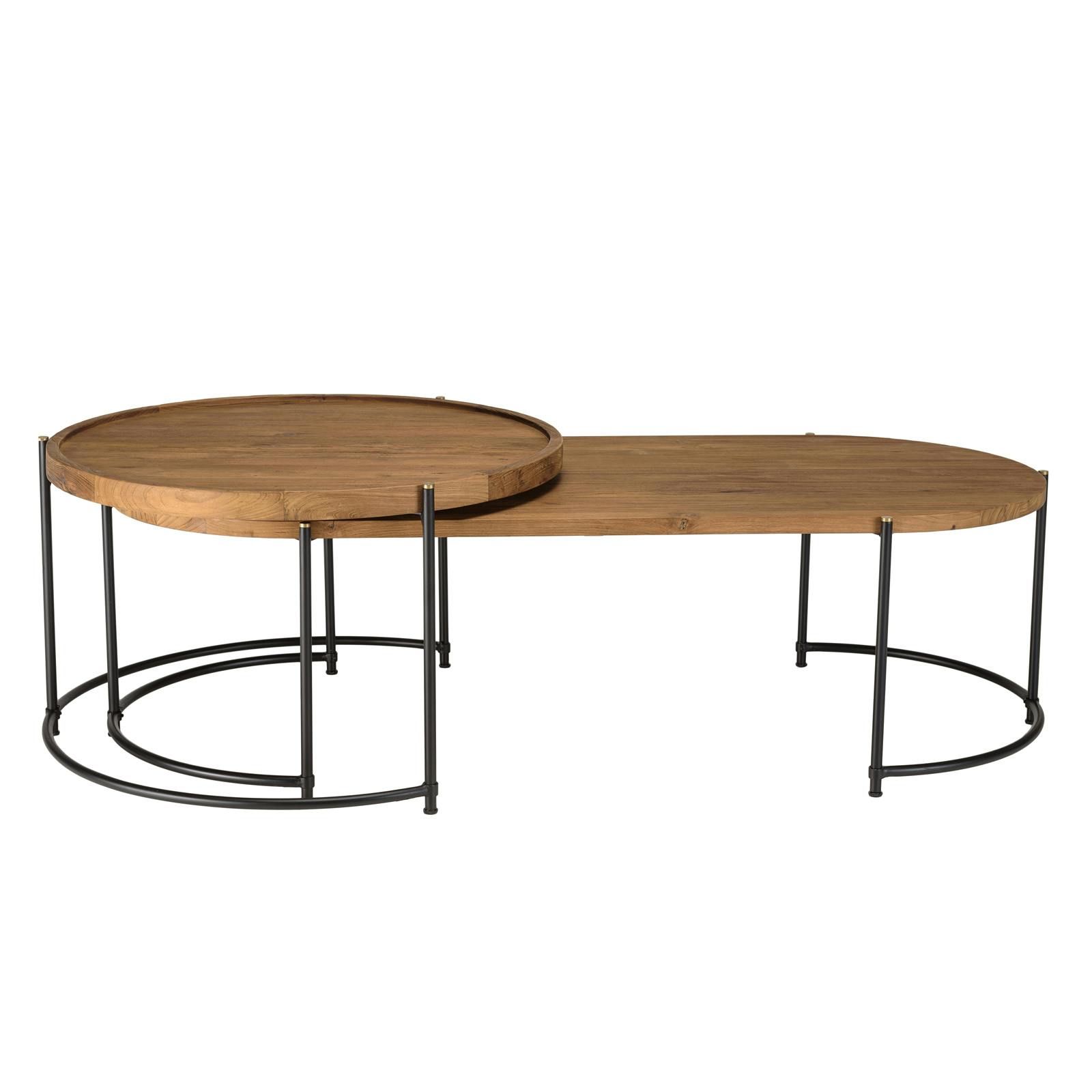 Table basse gigogne ronde et ovale teck / métal (lot de 2) SWING ...