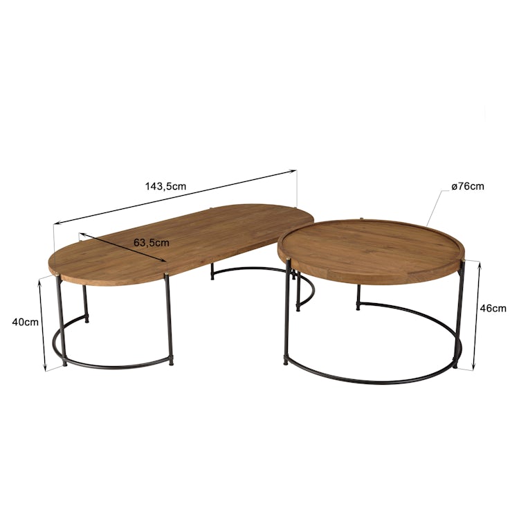 Table basse gigogne ronde et ovale teck / métal (lot de 2) SWING ...