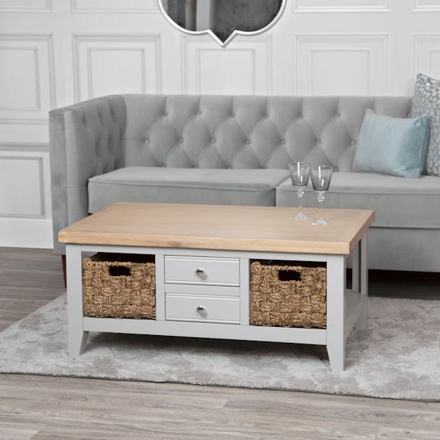 Table basse grise avec paniers de rangement PAROS | Tables basses ...