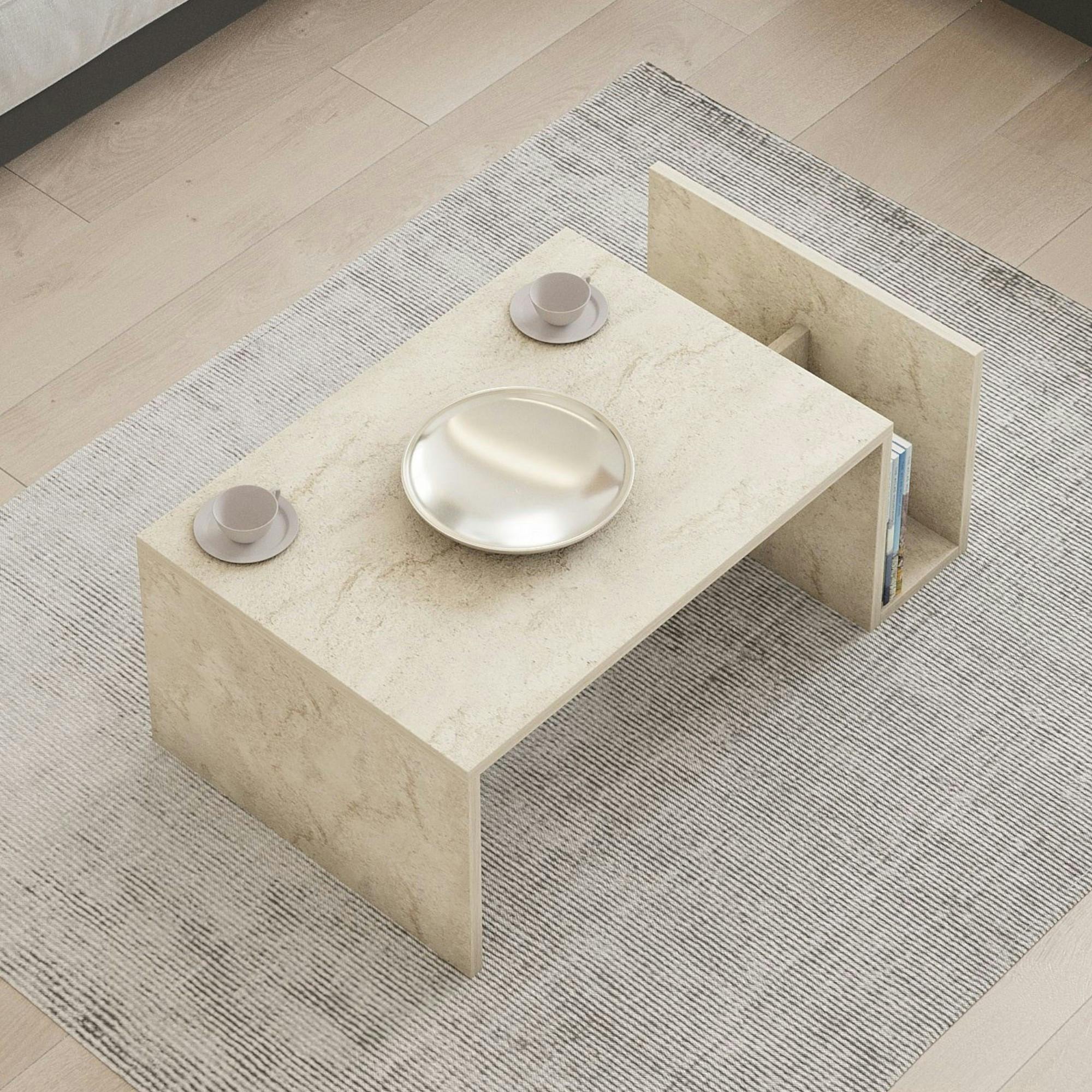 Table basse moderne effet travertin avec porte-revues MARFA | Tables ...