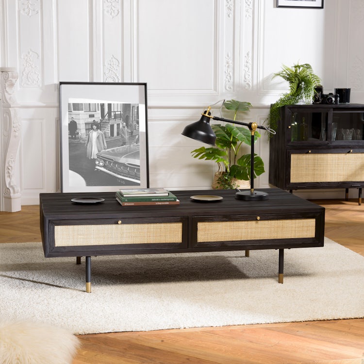 Table basse noire en bois et cannage ALICANTE | Tables basses | Pier Import