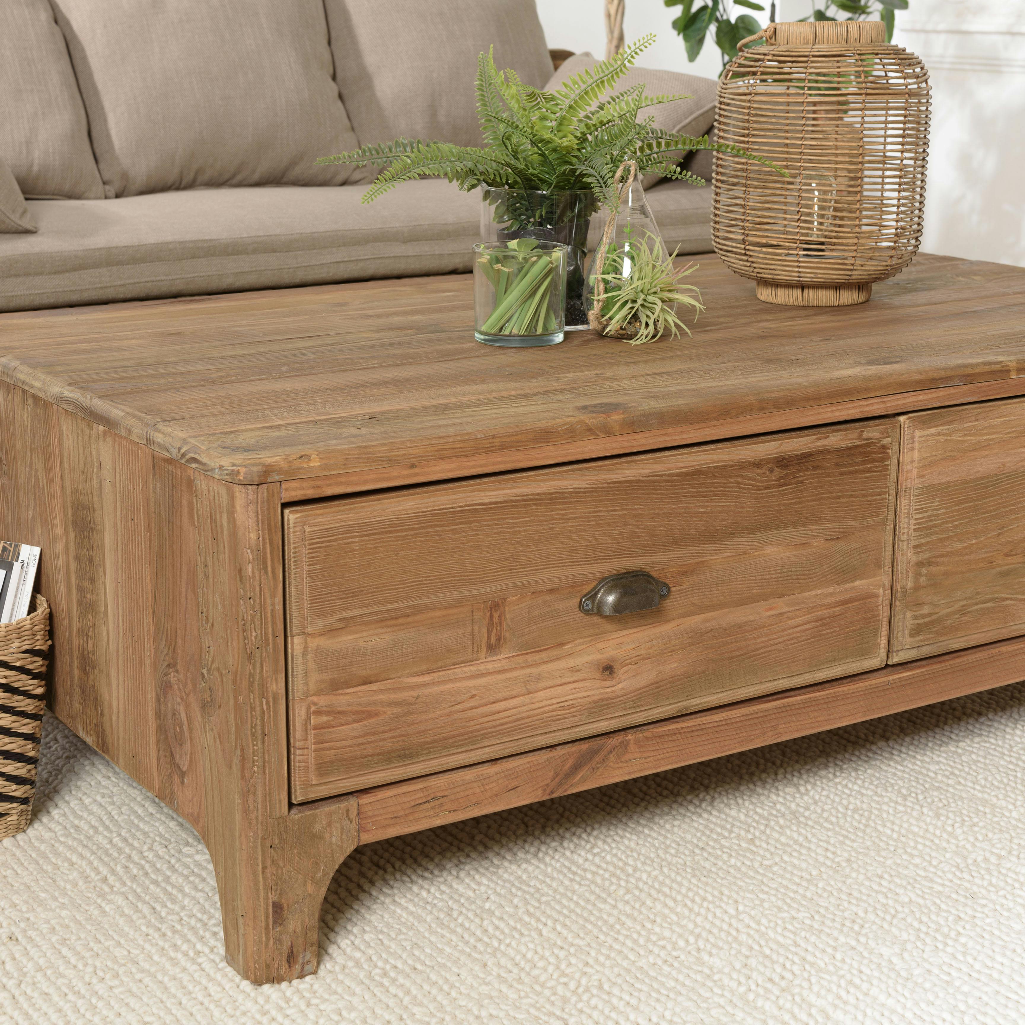 Table basse pin recyclé 4 tiroirs DENVER | Tables basses | Pier Import