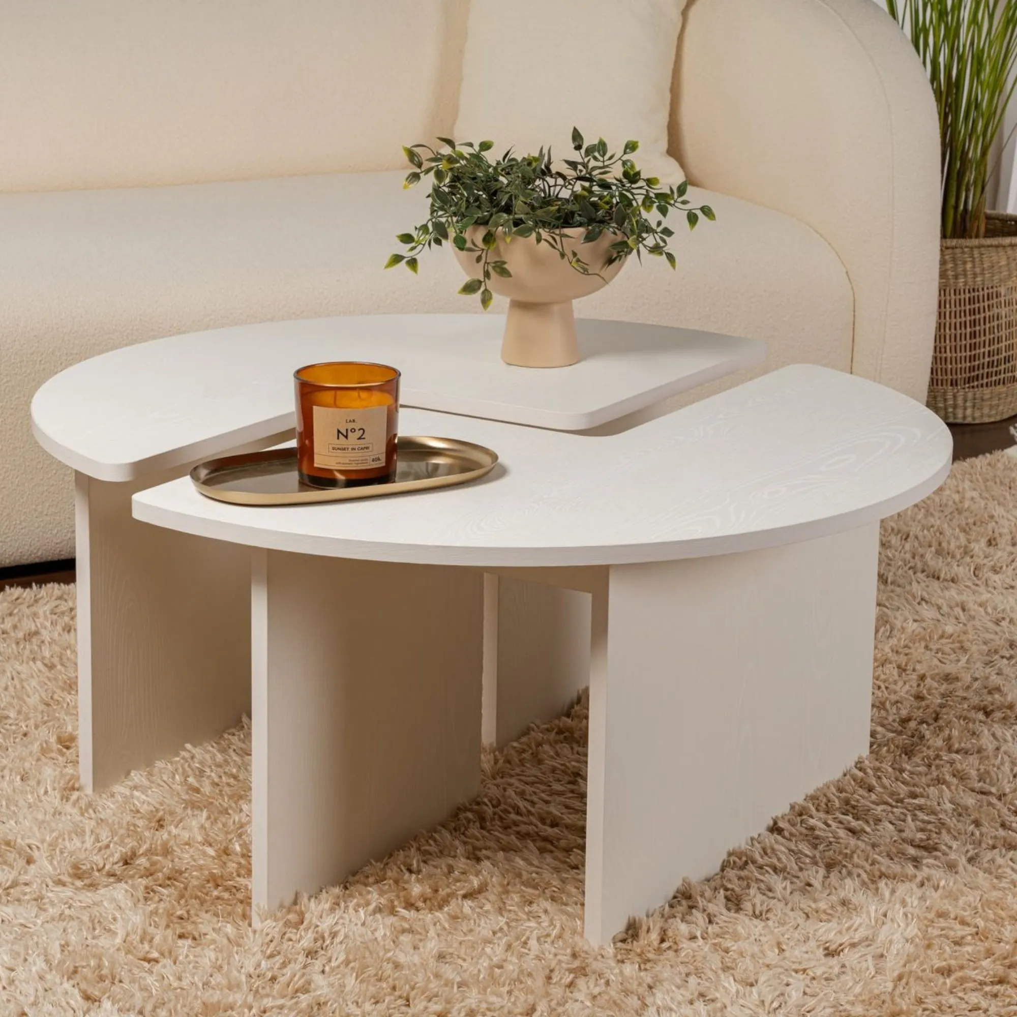 Table basse ronde blanche effet bois - design puzzle MARFA | Tables ...