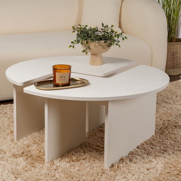 Table basse ronde blanche effet bois - design puzzle MARFA | Tables ...