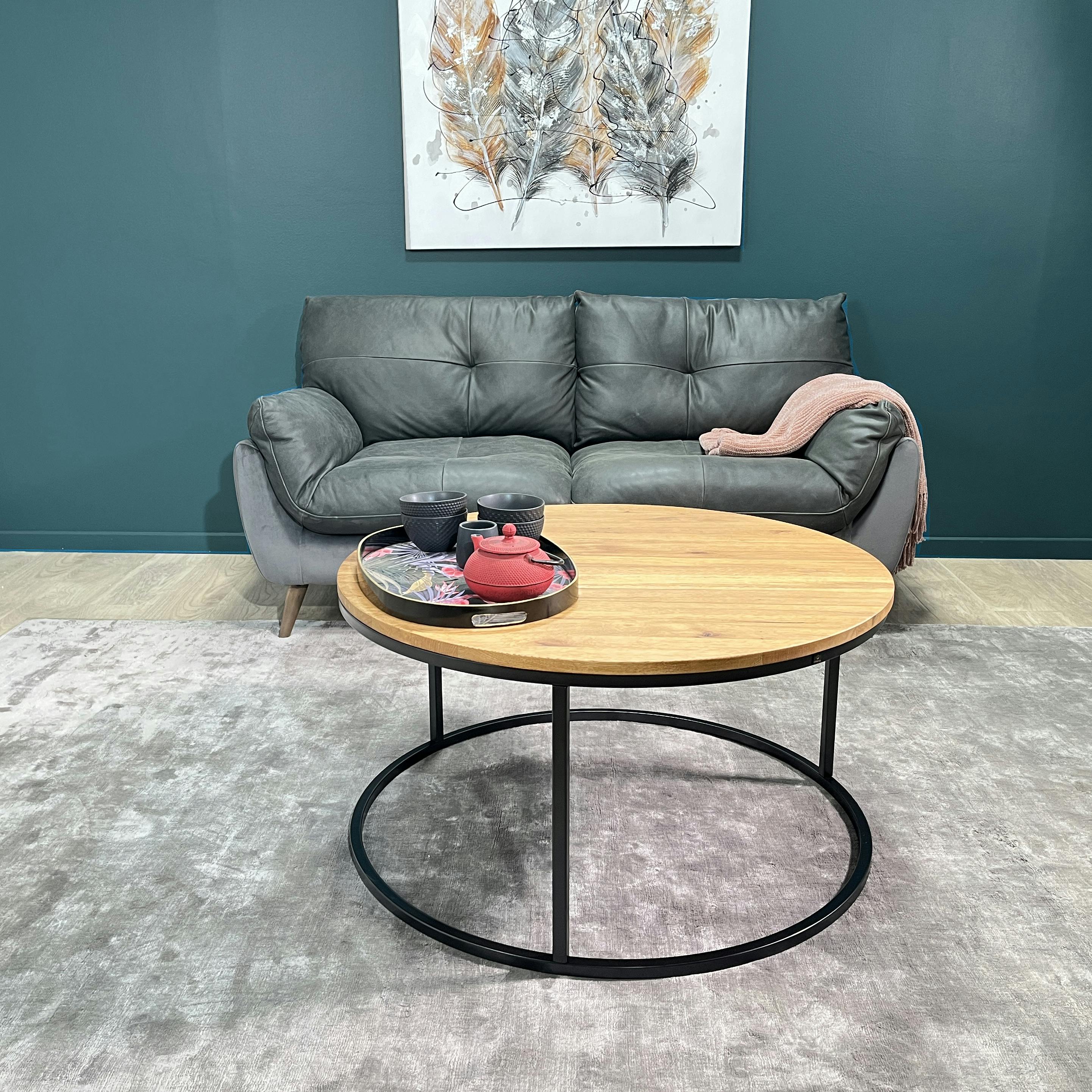 Table basse ronde diamètre 90 cm en chêne huilé PALERME | Tables basses ...