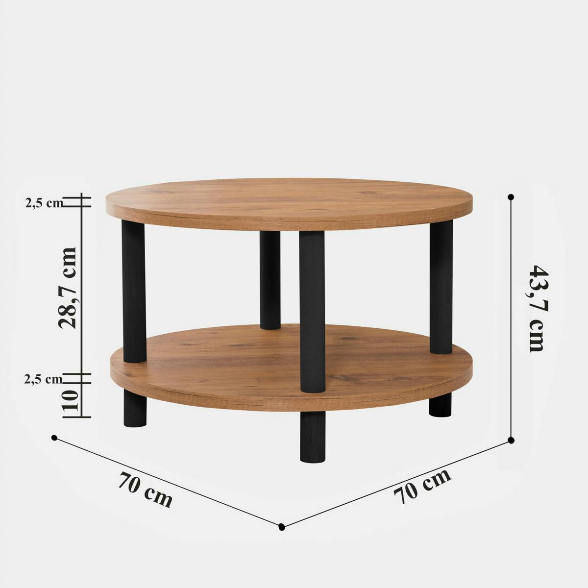 Table basse ronde double plateau effet pin détail noir MARFA | Tables ...