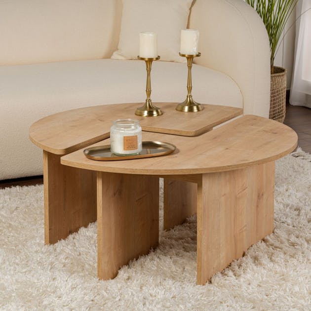 Table basse ronde effet bois de chêne - design puzzle MARFA | Tables ...