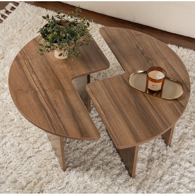 Table basse ronde effet bois de noyer - design puzzle MARFA | Tables ...