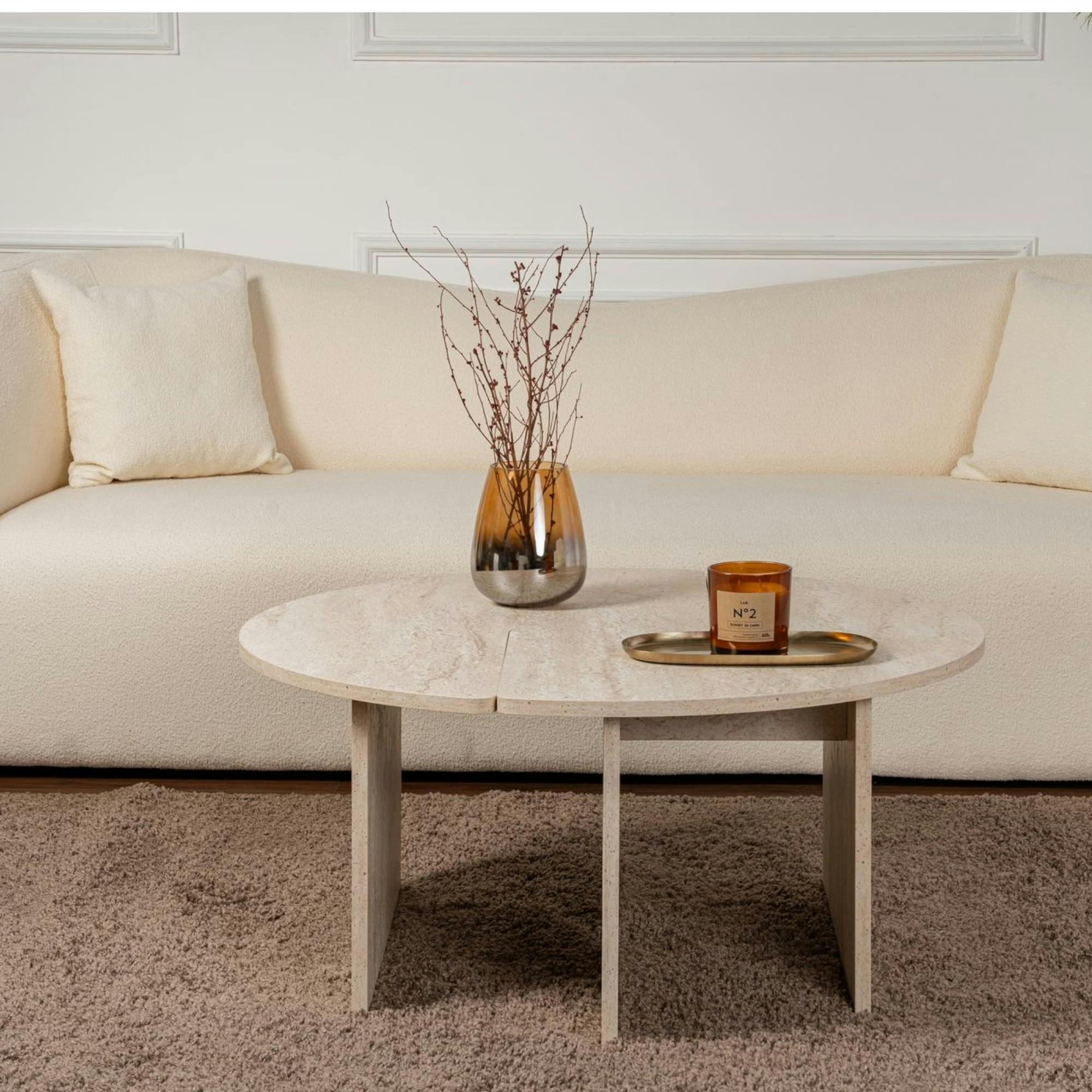 Table basse ronde effet travertin - design puzzle MARFA | Tables basses ...