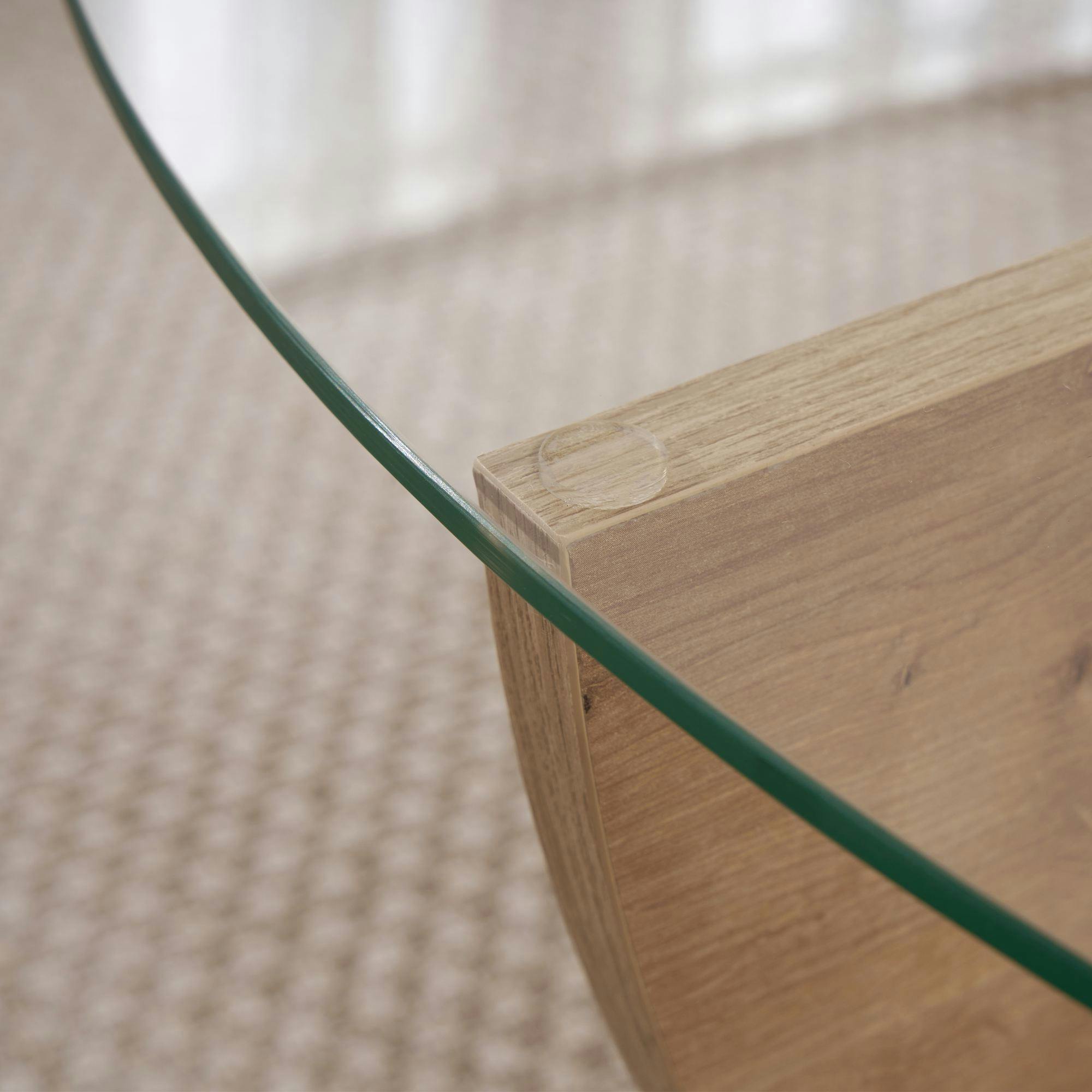 Table basse ronde en verre pied croisé effet bois SALTA | Tables basses ...