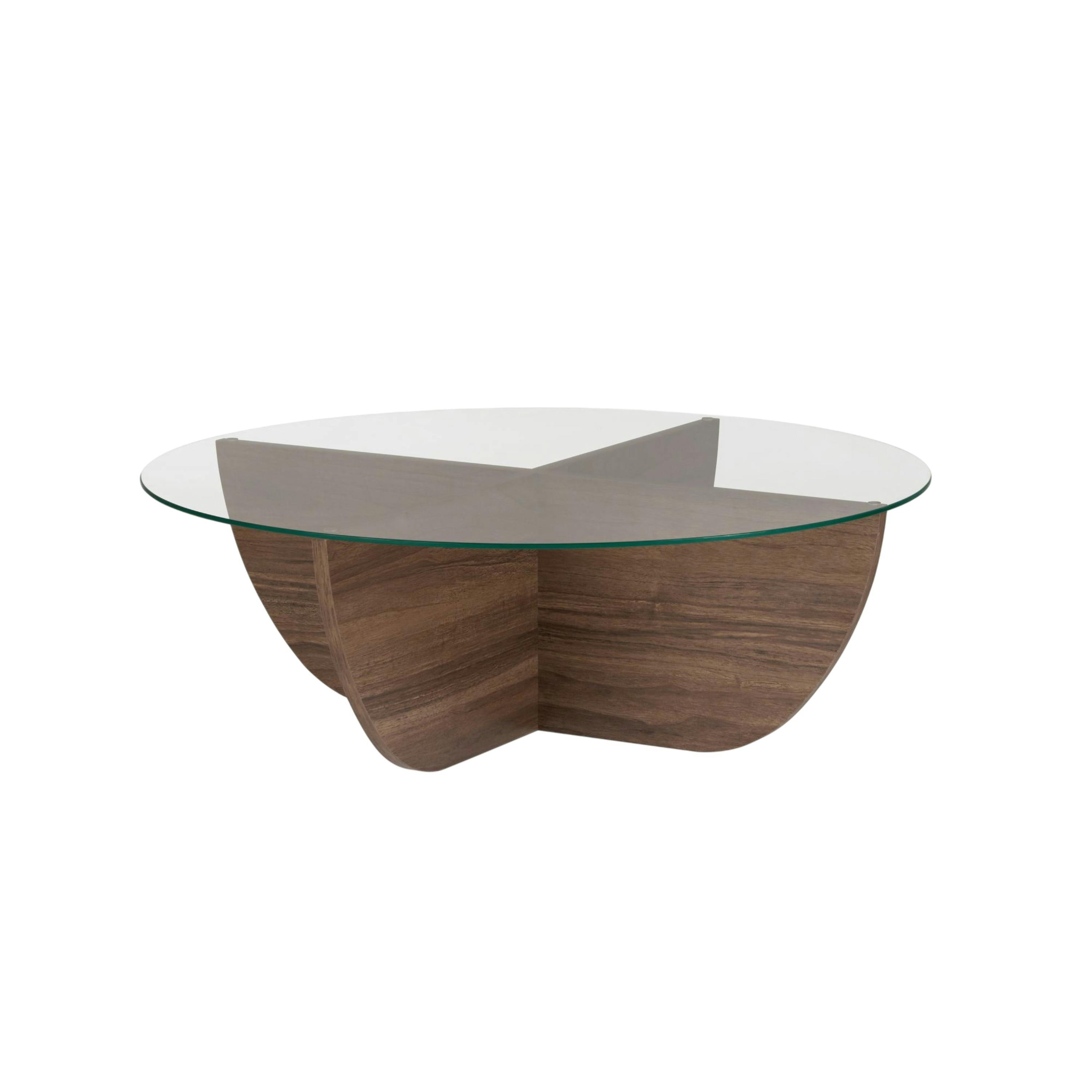 Table basse ronde en verre pied croisé effet noyer SALTA | Tables ...