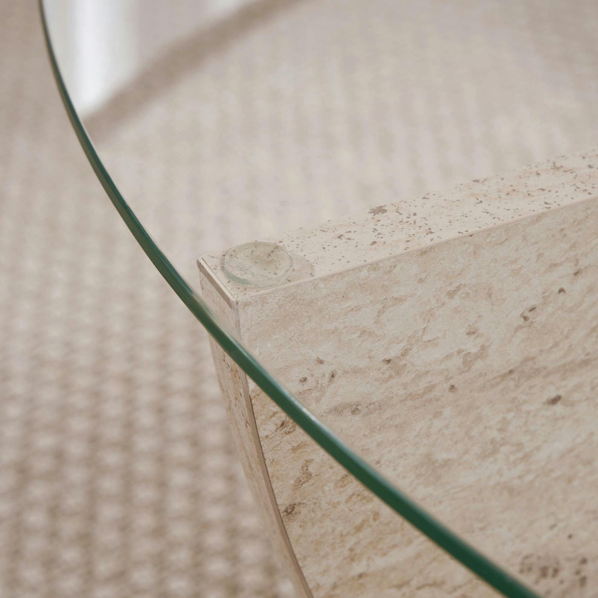 Table basse ronde en verre pied croisé effet travertin SALTA | Tables ...