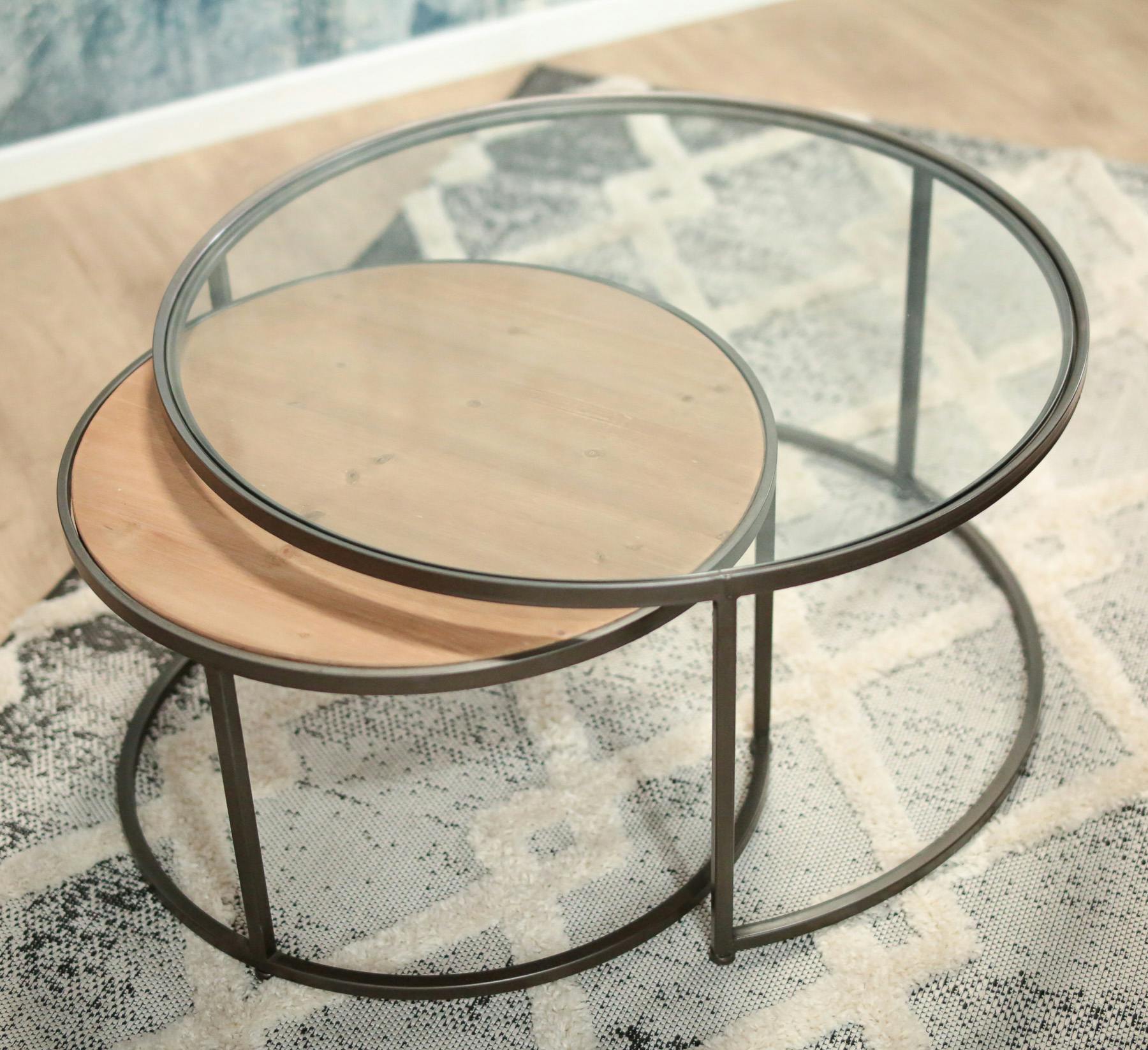 Table basse ronde gigogne bois verre métal CAIRNS (lot de 2) | Tables ...