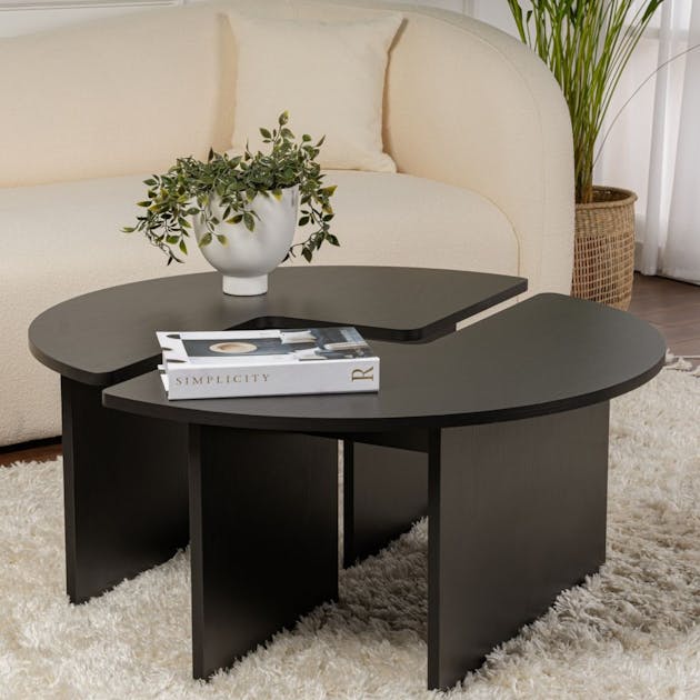 Table basse ronde noire effet bois - design puzzle MARFA | Tables ...