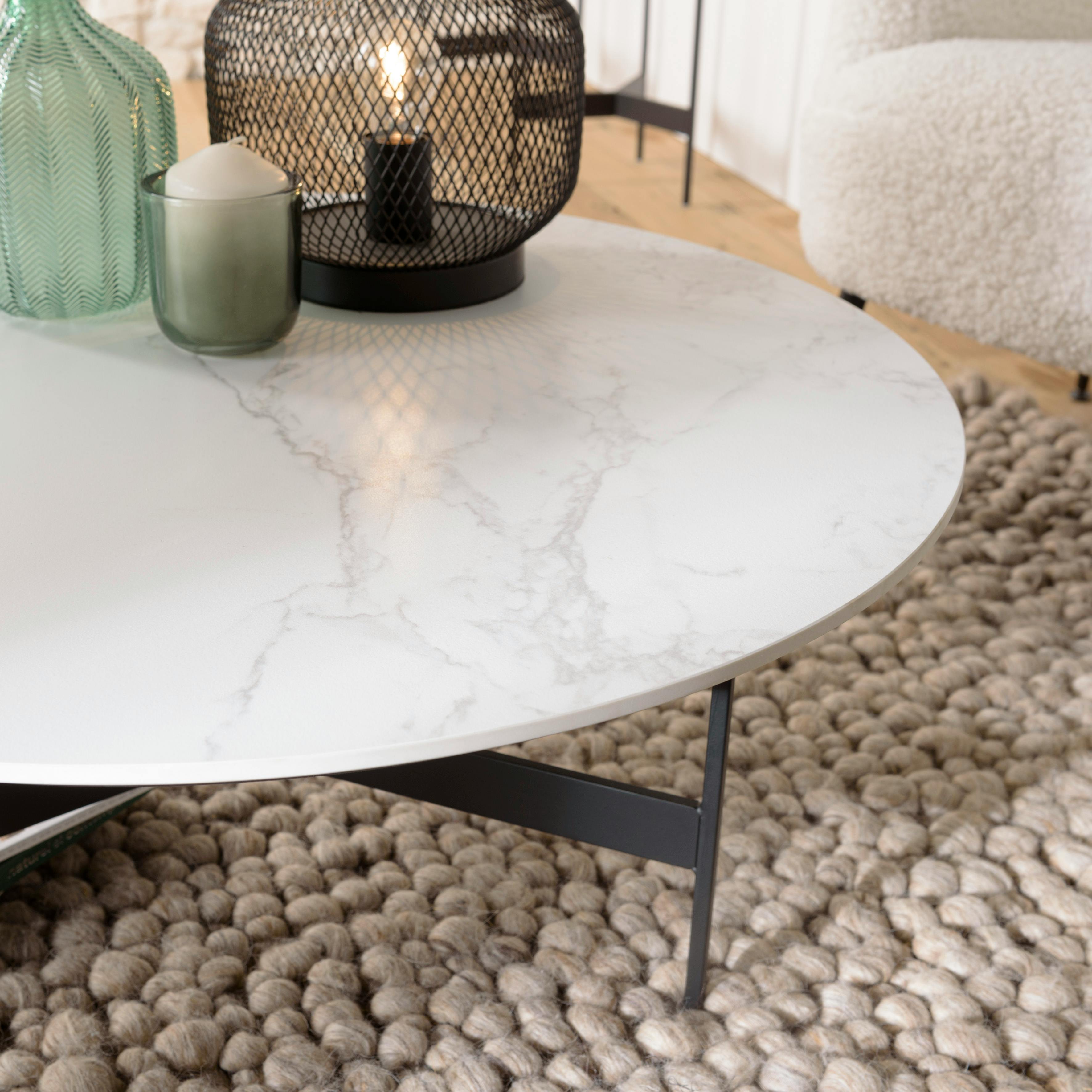 Table basse ronde plateau blanc pierre marbrée CORUMBA | Tables basses ...