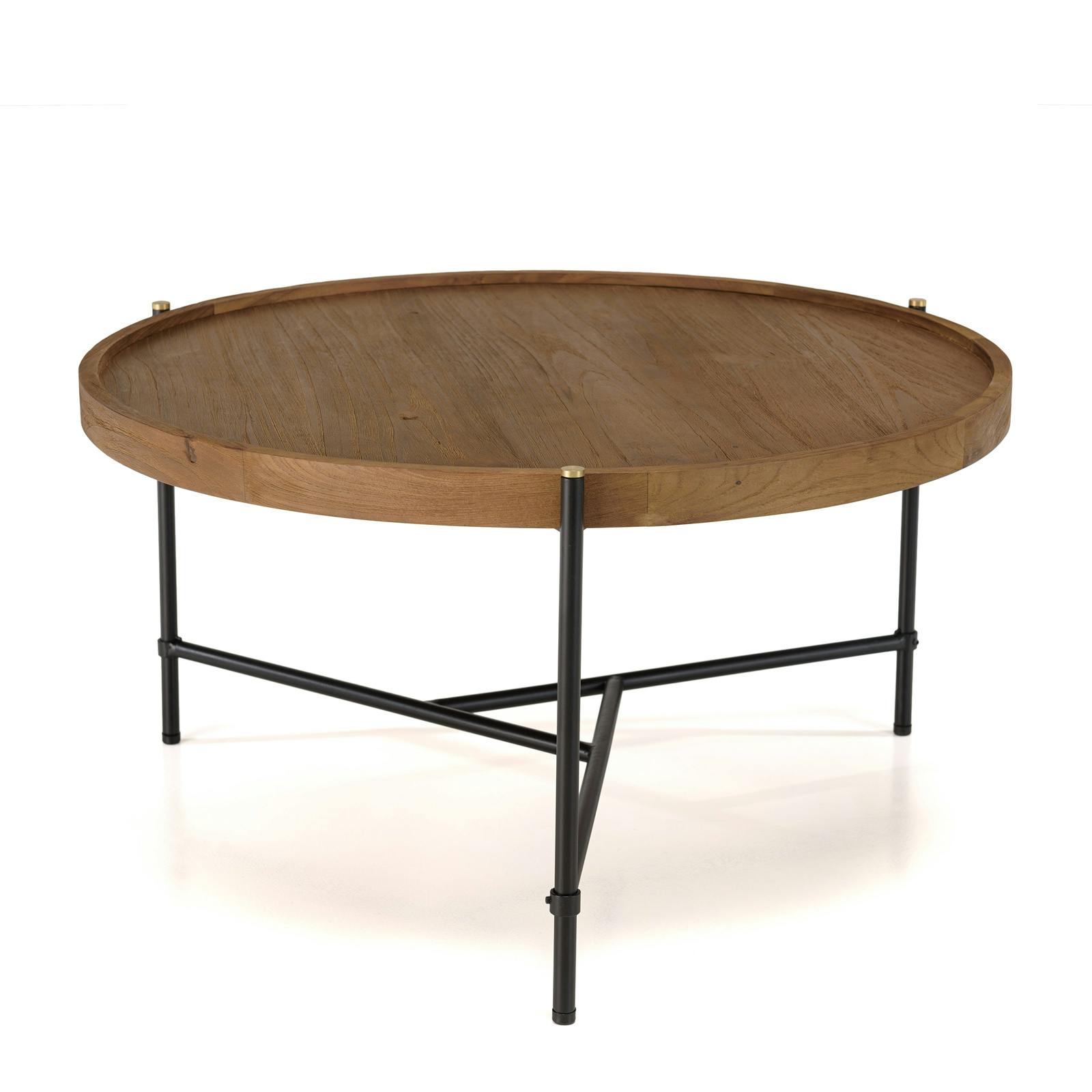 Table basse ronde plateau teck recyclé avec rebord 76,5 cm SWING ...