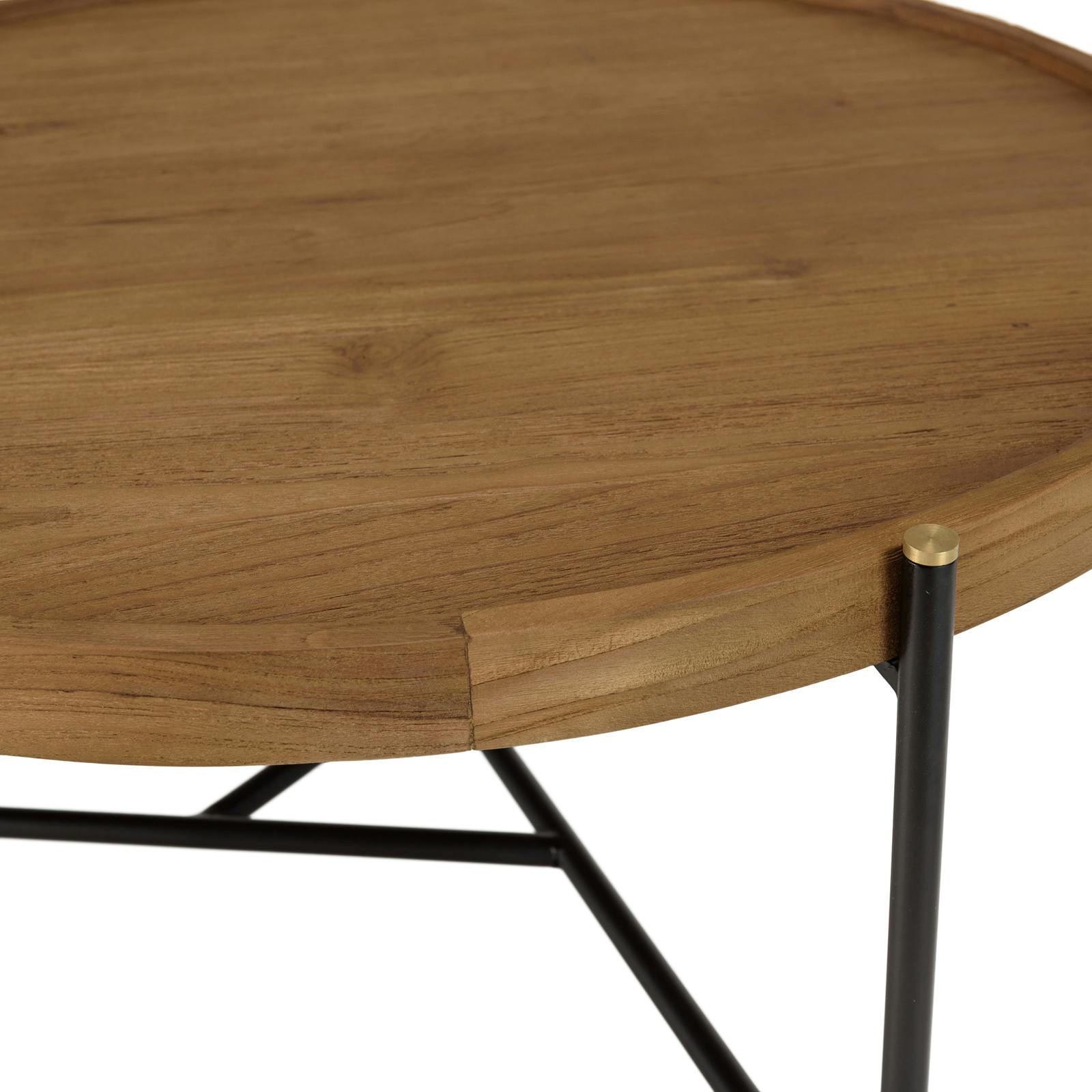 Table basse ronde plateau teck recyclé avec rebord 76,5 cm SWING ...