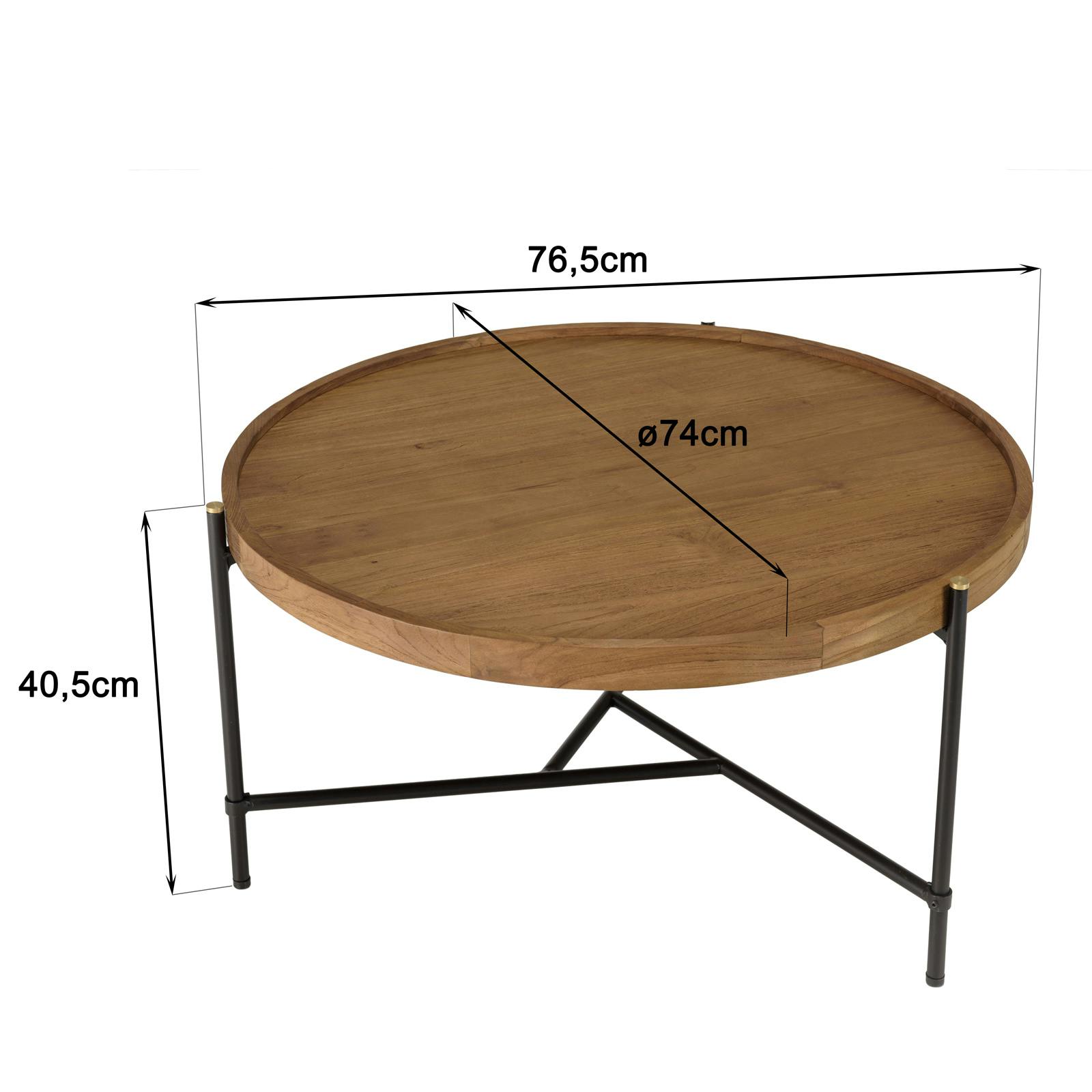 Table basse ronde plateau teck recyclé avec rebord 76,5 cm SWING ...
