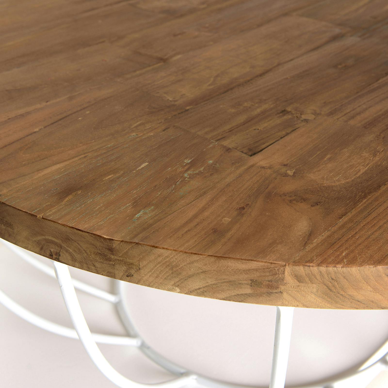 Table basse ronde teck recyclé métal blanc D 80 cm SWING | Tables ...