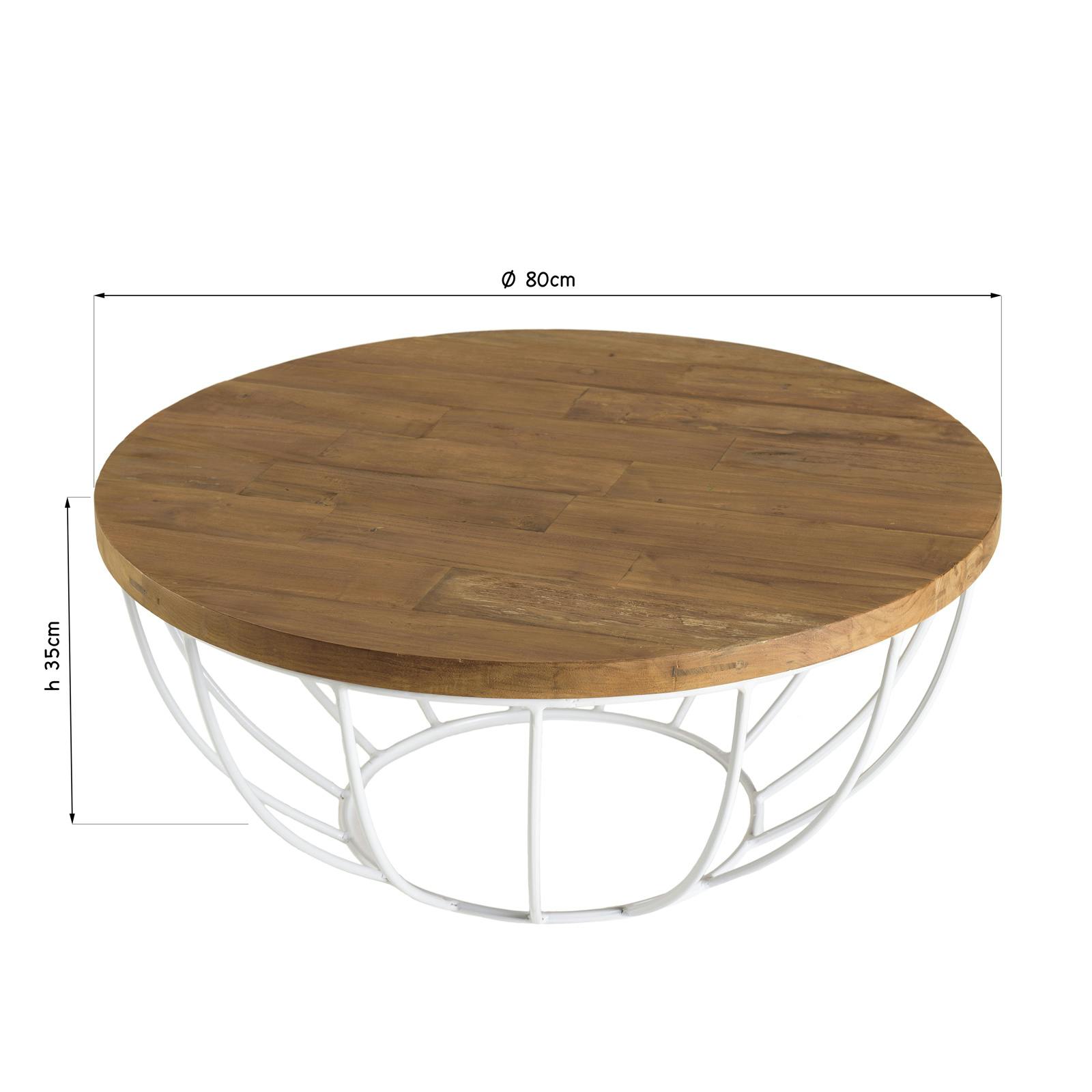 Table basse ronde teck recyclé métal blanc D 80 cm SWING | Tables ...
