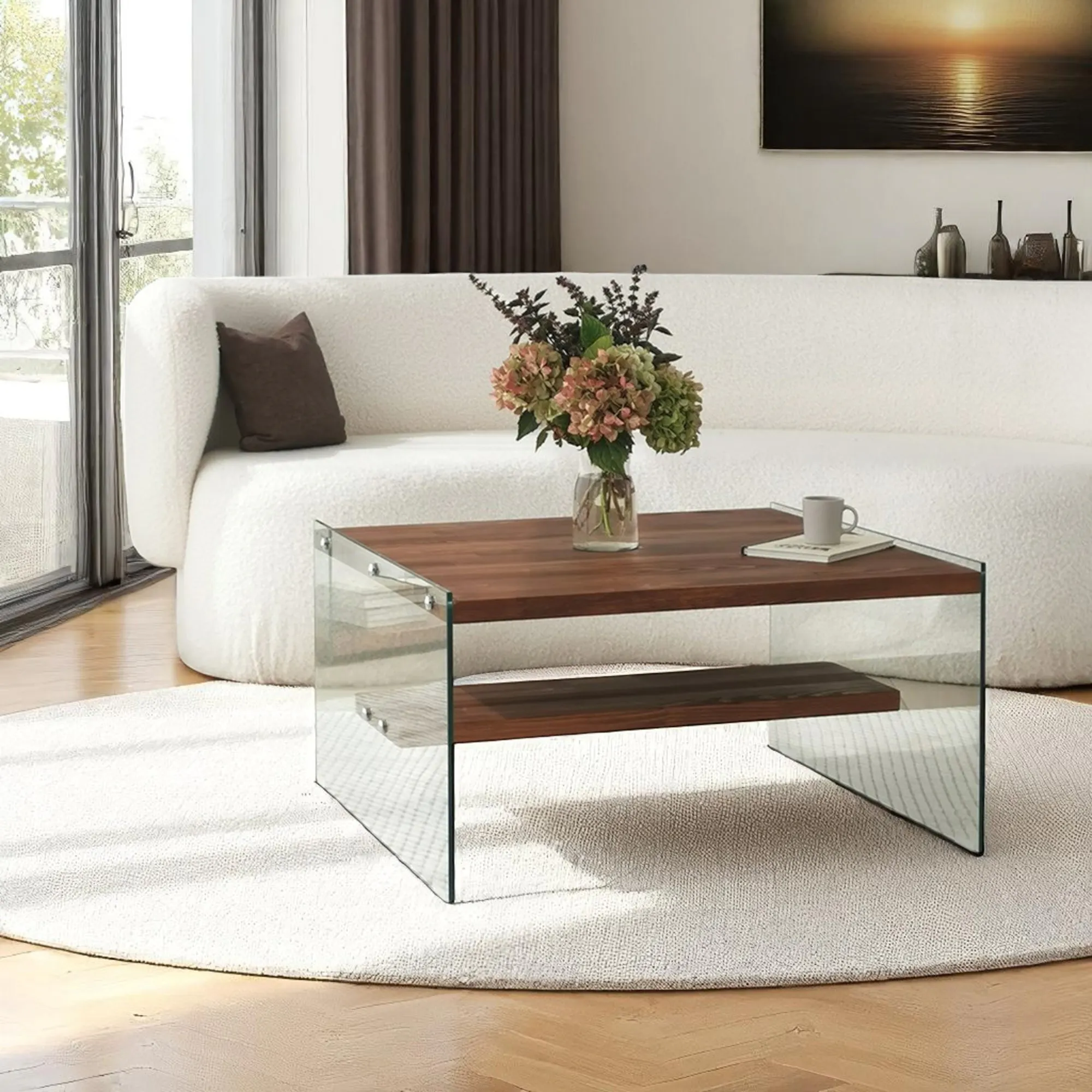 Table basse verre et bois - plateaux marrons suspendus LHASA | Tables ...