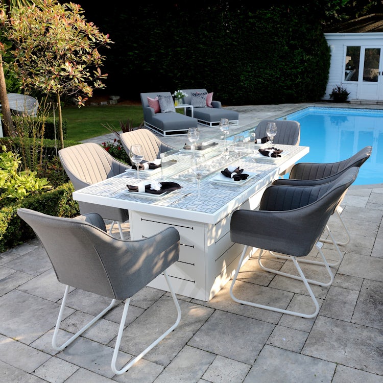 Table brasero en aluminium blanc et plateau motifs graphiques MAJORQUE ...