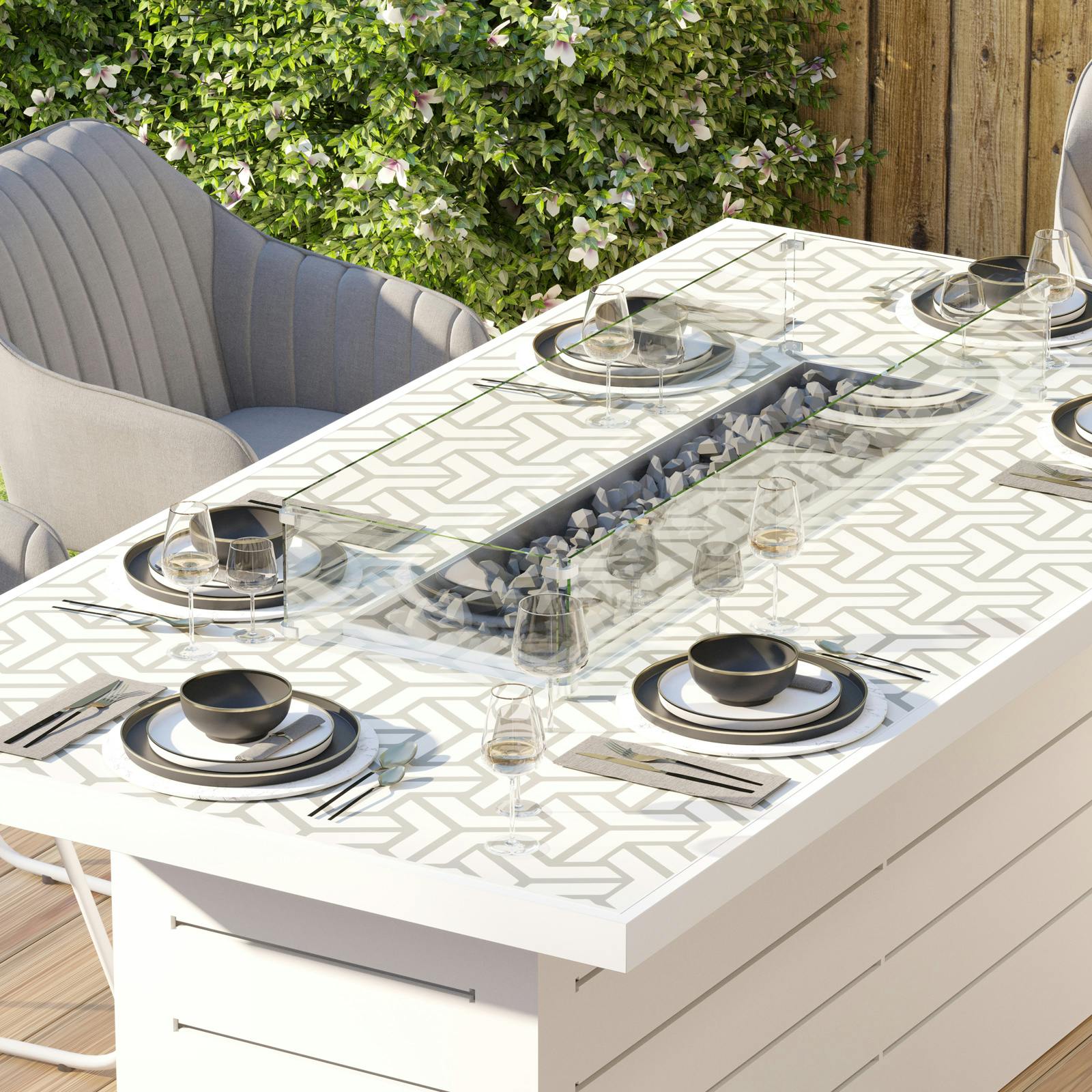 Table brasero en aluminium blanc et plateau motifs graphiques MAJORQUE ...