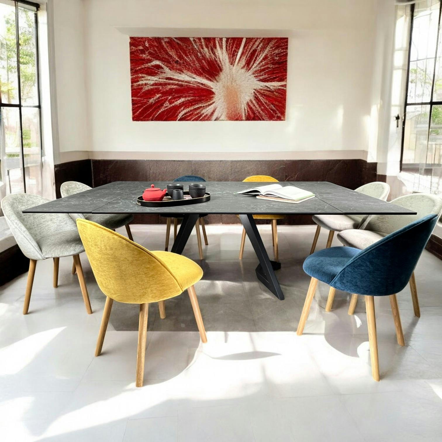 Table carrée extensible en céramique marbrée anthracite 140-220 cm ...