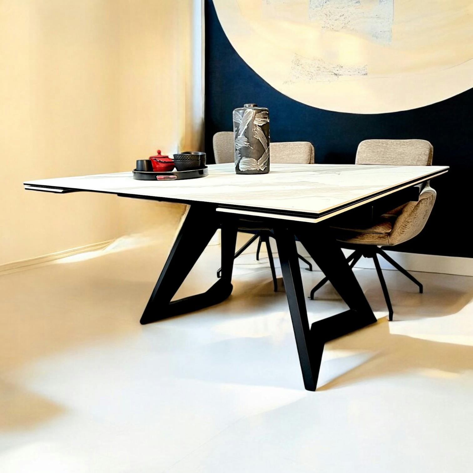 Table carrée extensible en céramique marbrée blanche 140-200 cm ...