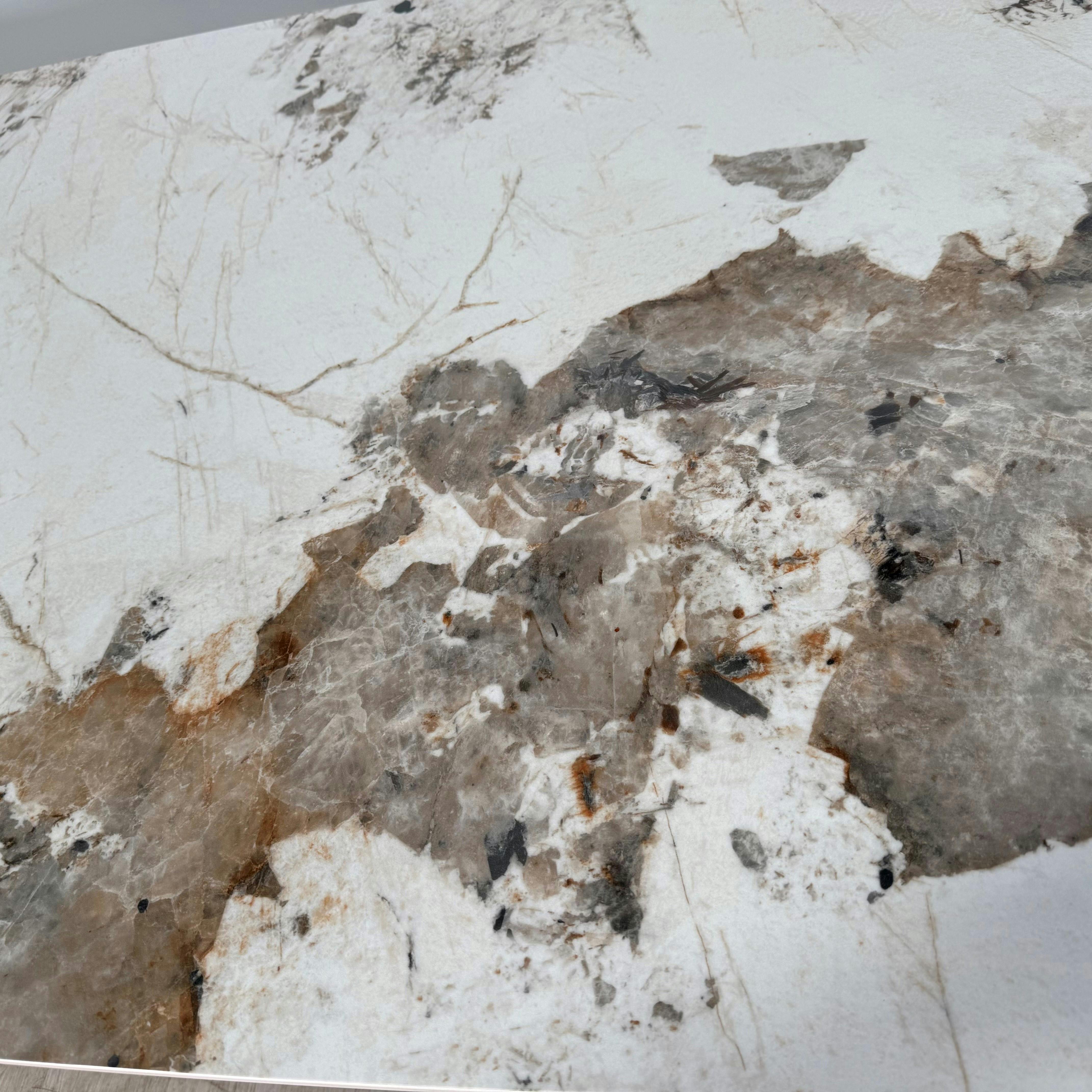 Table céramique marbrée pied ruban bois noir 220 cm ALDER | Tables à ...