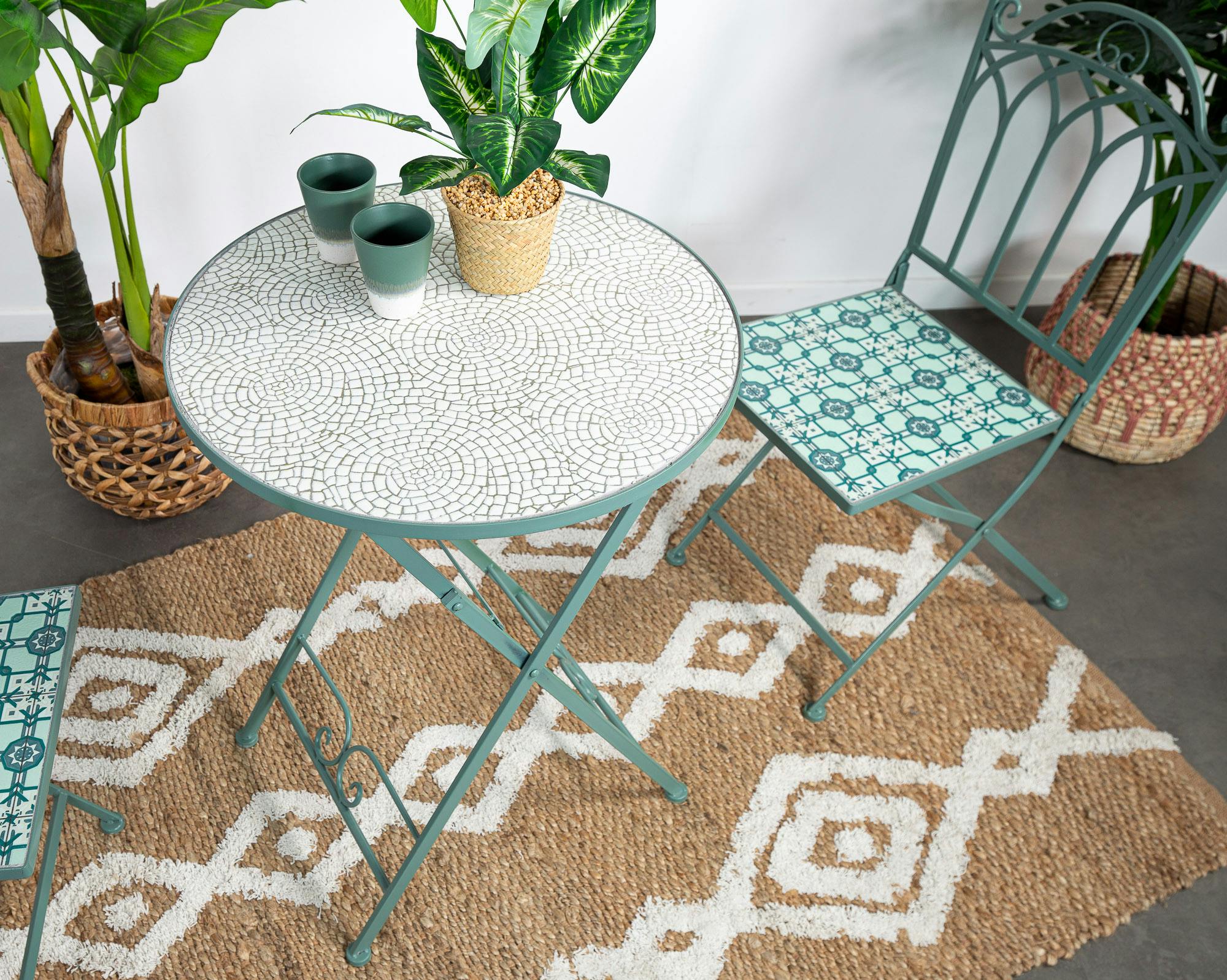 Table de balcon pliante vert d'eau D 60 cm GRENADE | Tables à manger de ...