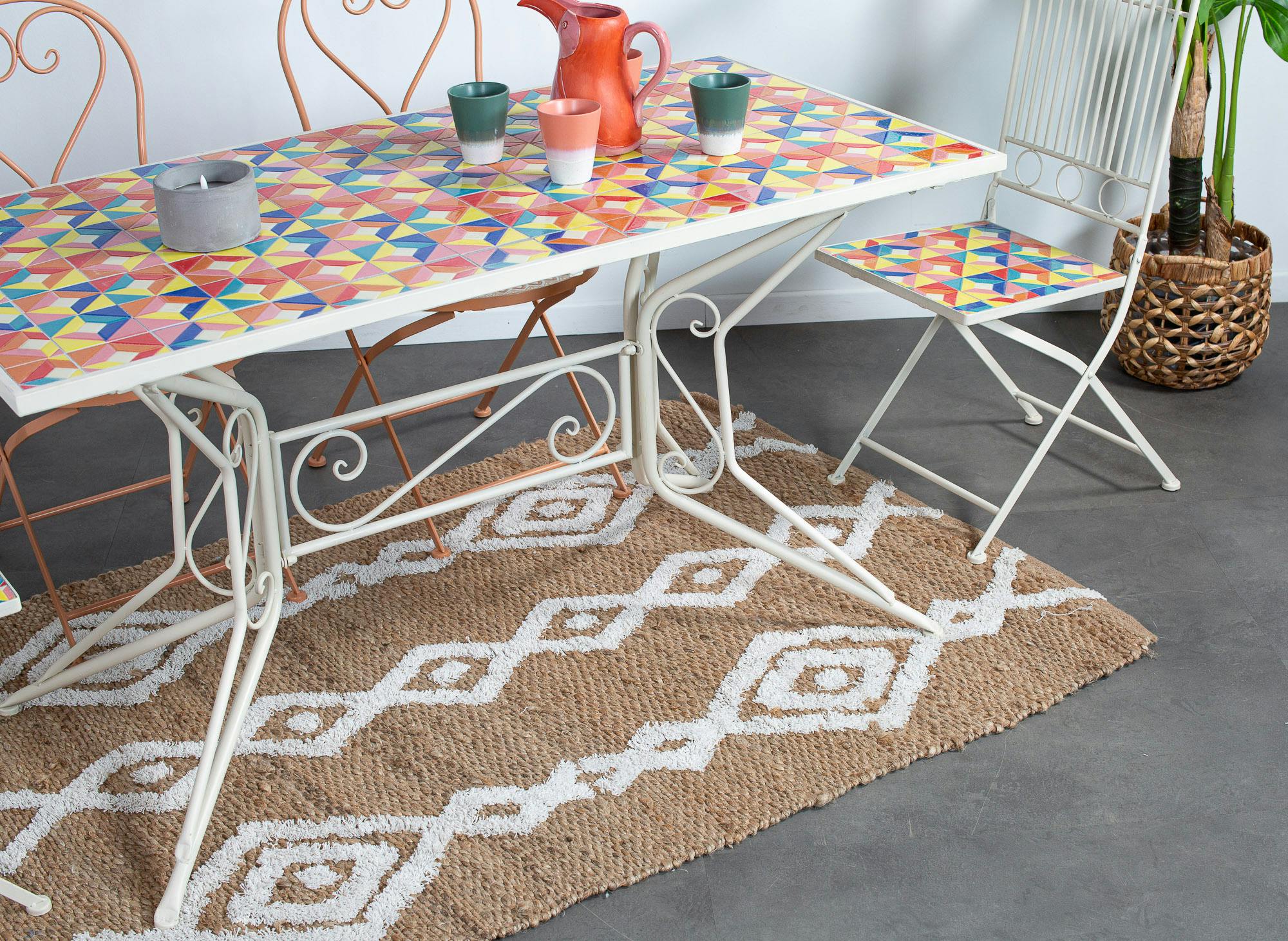 Table de jardin carreaux de ciment multicolores 140 cm GRENADE | Tables ...
