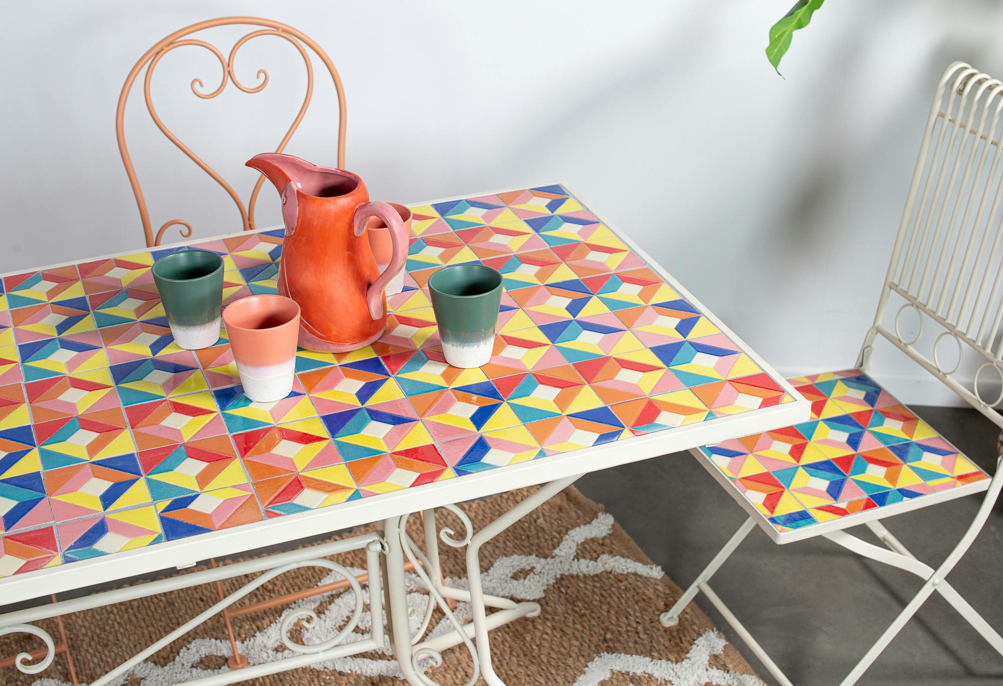 Table de jardin carreaux de ciment multicolores 140 cm GRENADE | Tables ...