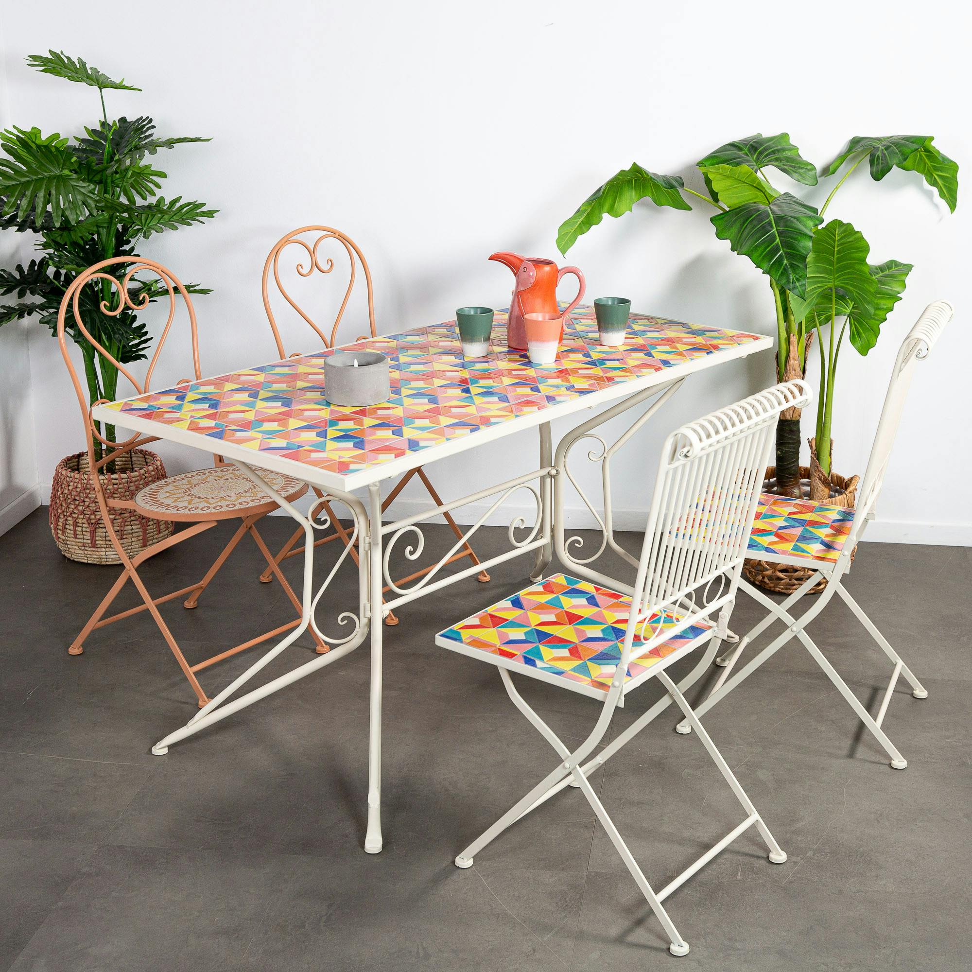 Table de jardin carreaux de ciment multicolores 140 cm GRENADE | Tables ...