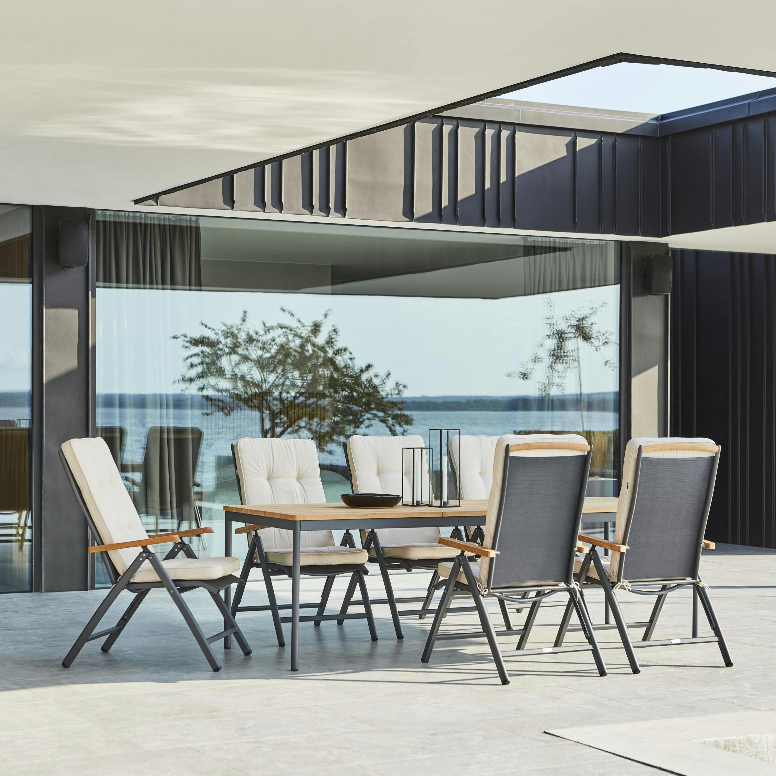 Table de jardin en aluminium gris ardoise et teck 238 cm OSLO | Tables ...