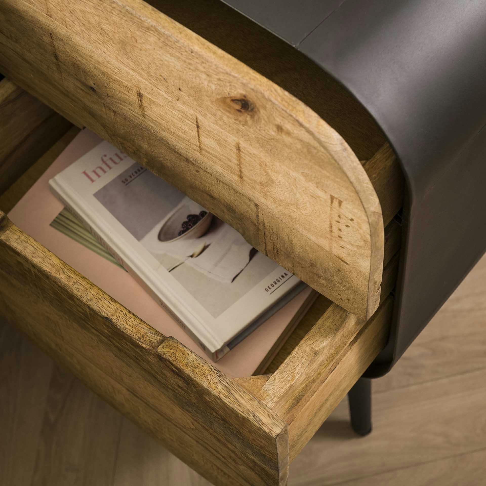 Table de nuit bois métal 2 tiroirs KOTA | Tables de chevet | Pier Import