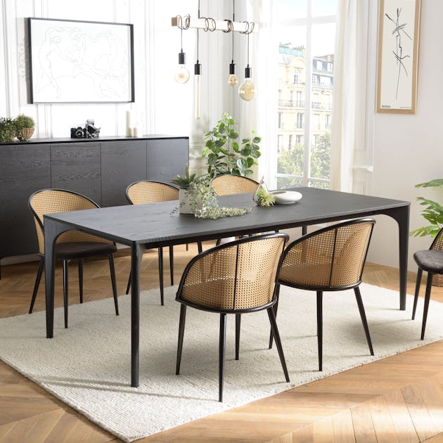 Table de repas moderne noire pieds chêne massif 220 cm PANAMA | Tables ...