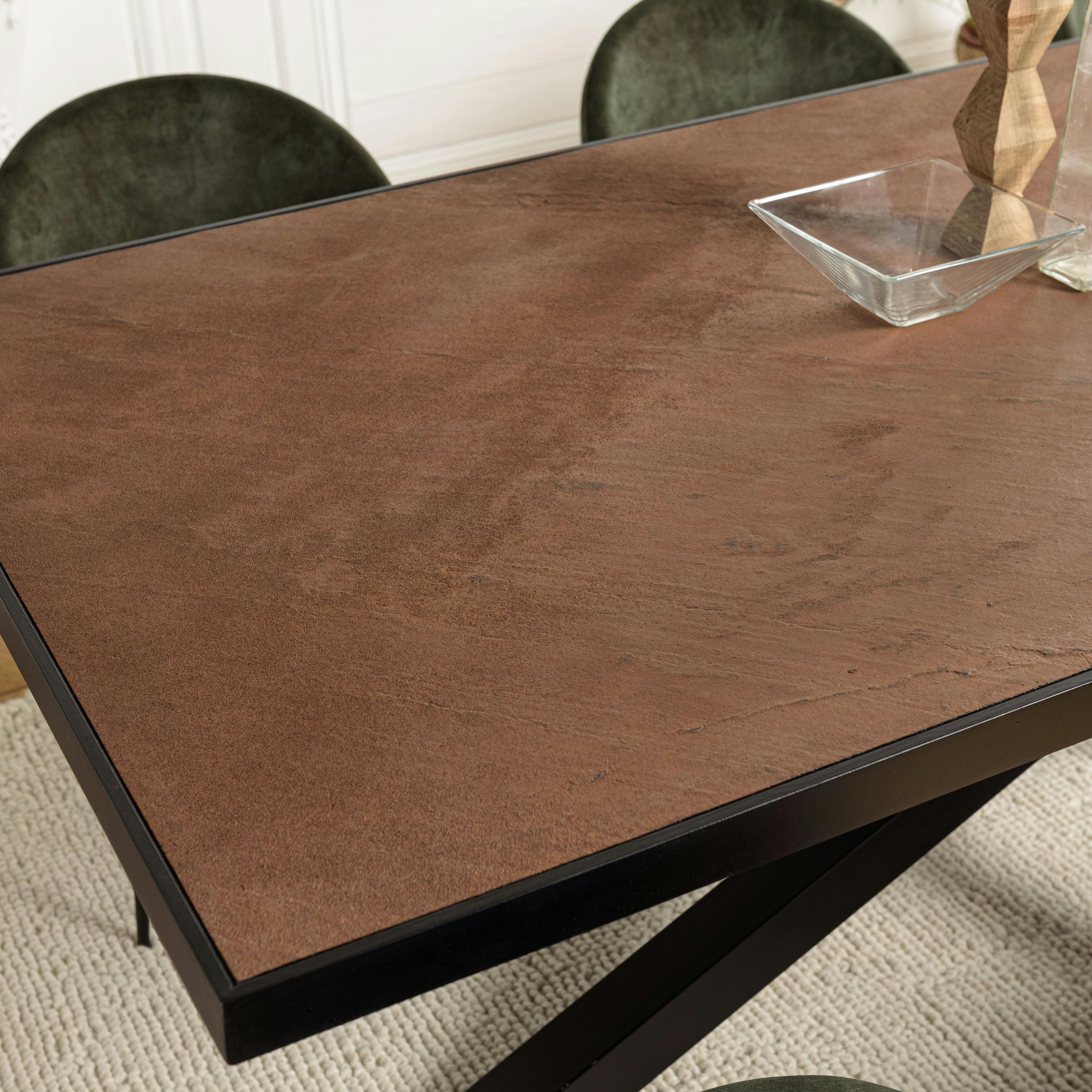 Table de repas rectangulaire bois effet pierre rouille 220 cm BIHAR ...