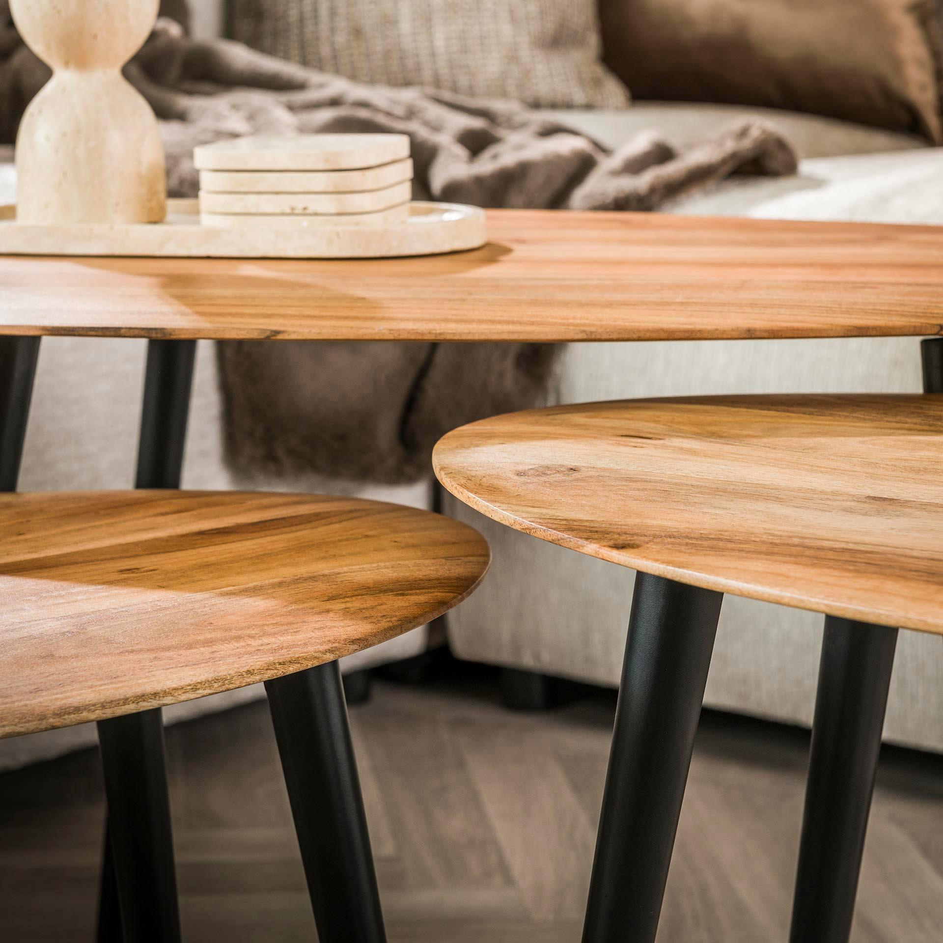 Table de salon en bois d'acacia forme organique (lot de 3) MELBOURNE ...