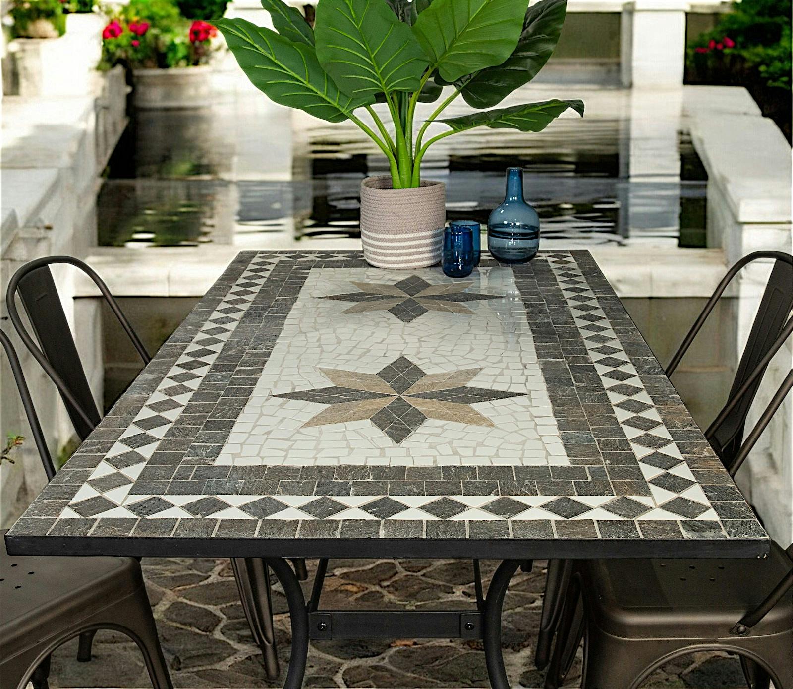 Table de véranda en mosaïque 160 cm GRENADE | Tables à manger de jardin ...