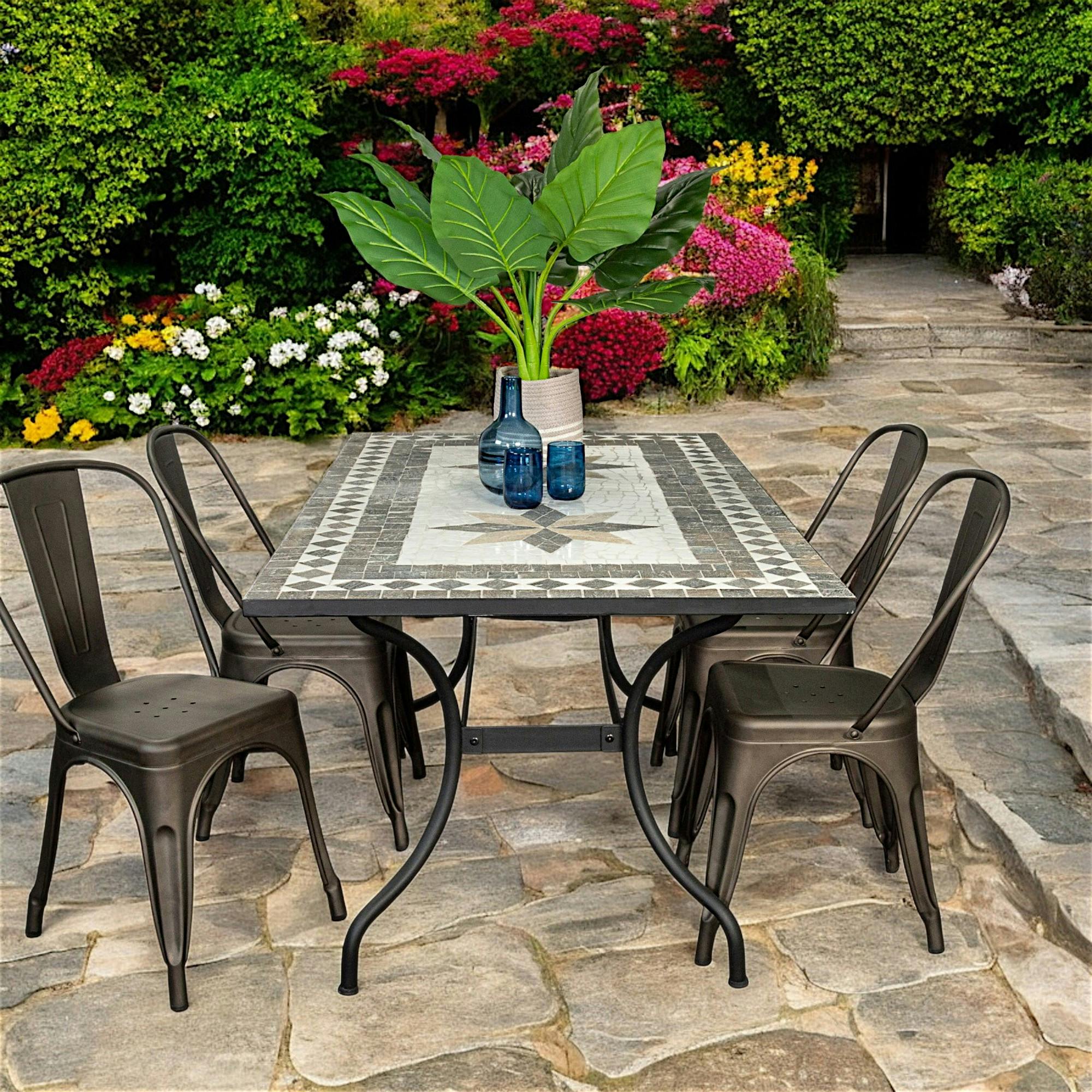 Table de véranda en mosaïque 160 cm GRENADE | Tables à manger de jardin ...