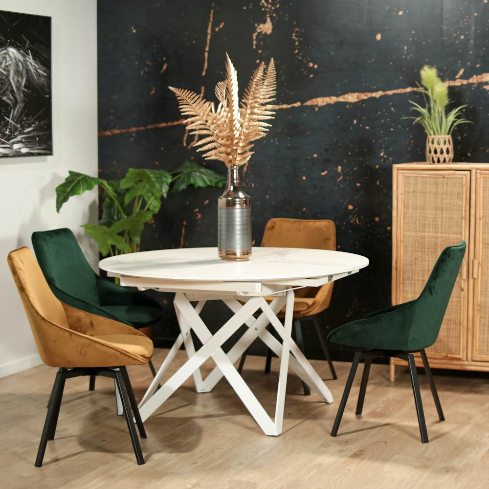 Table en céramique blanche ronde D 130-170 cm LOMBARDIE | Tables à ...