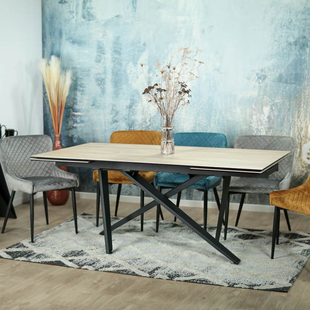 Table en céramique extensible aspect bois pied croisé 180-280 cm ...