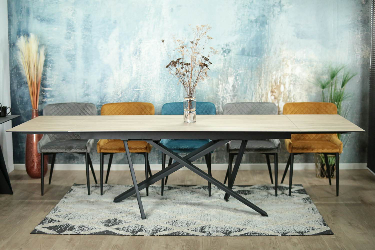 Table en céramique extensible aspect bois pied croisé 180-280 cm ...