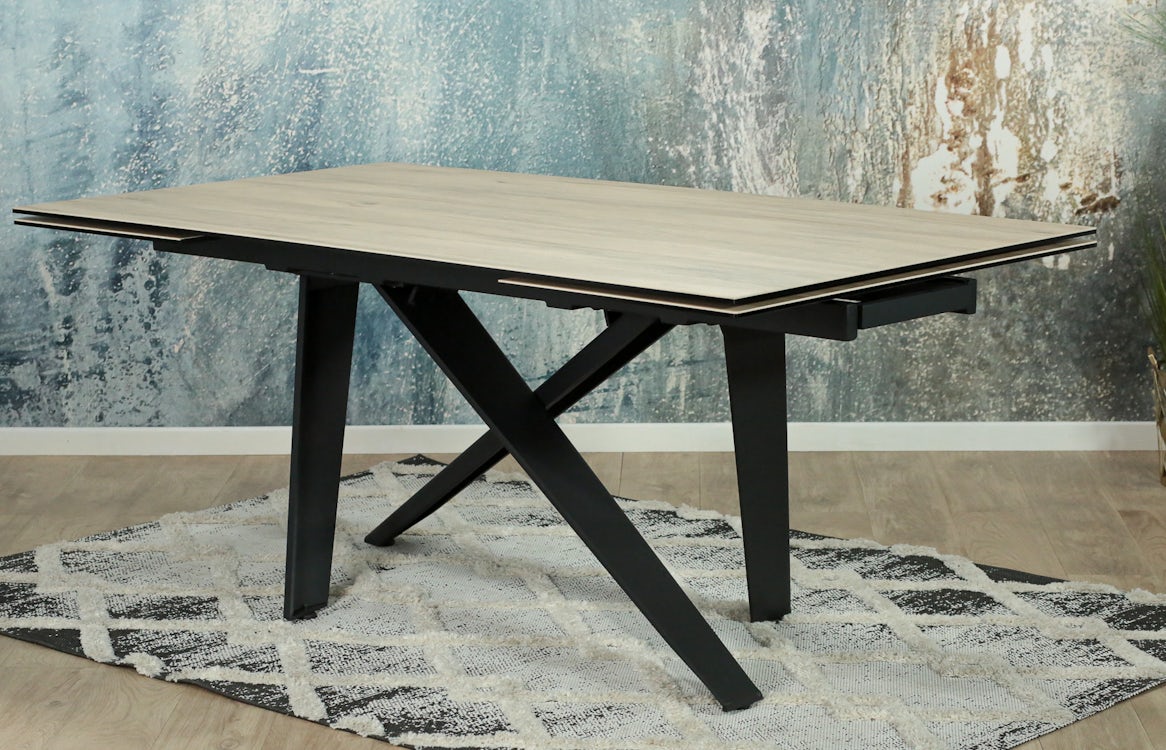 Table en céramique extensible aspect bois pied croisé 180-280 cm ...