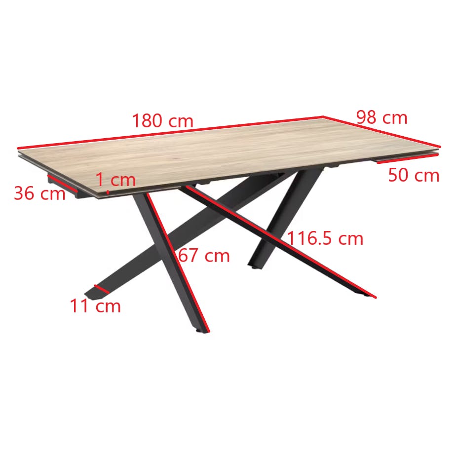 Table en céramique extensible aspect bois pied croisé 180-280 cm ...