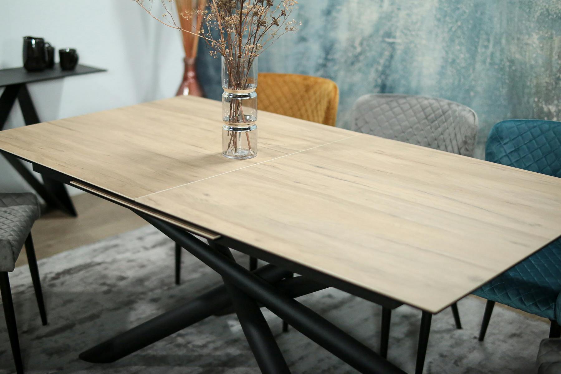 Table en céramique extensible aspect bois pied mikado 180-240 cm ...