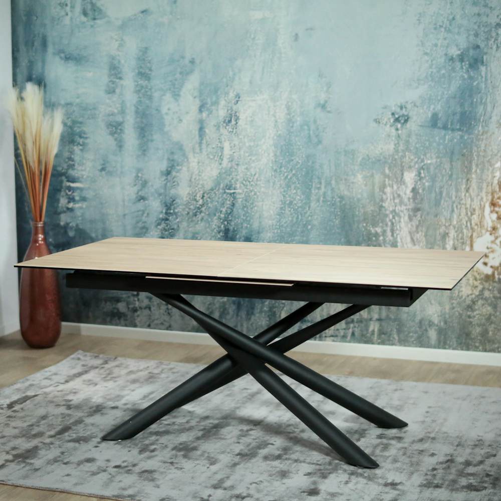 Table en céramique extensible aspect bois pied mikado 180-240 cm ...