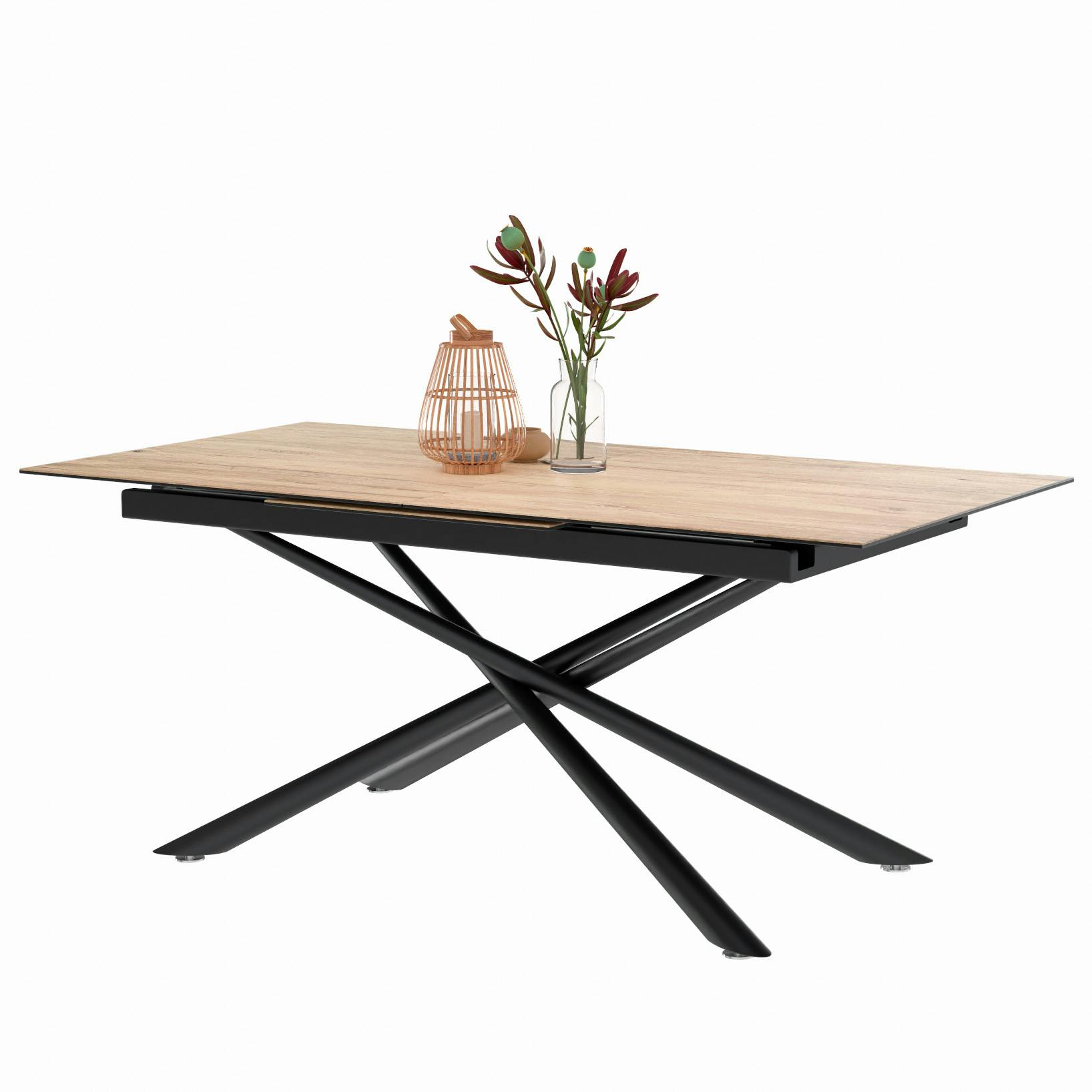Table en céramique extensible aspect bois pied mikado 180-240 cm ...