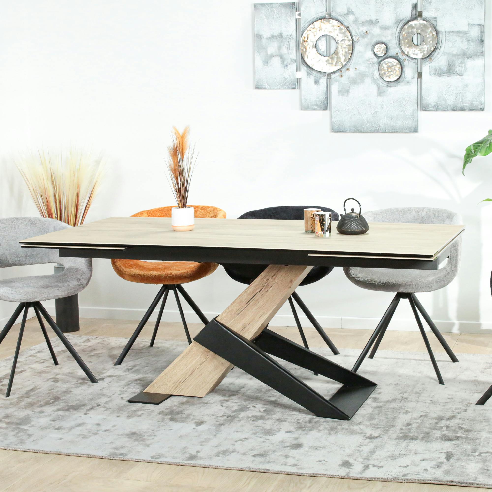 Table en céramique extensible effet bois pied oblique 180-280 LOMBARDIE ...